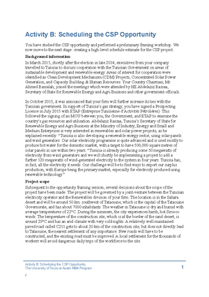 Activity A - Framing the CSP Opportunity - Activity A: Framing the CSP ...