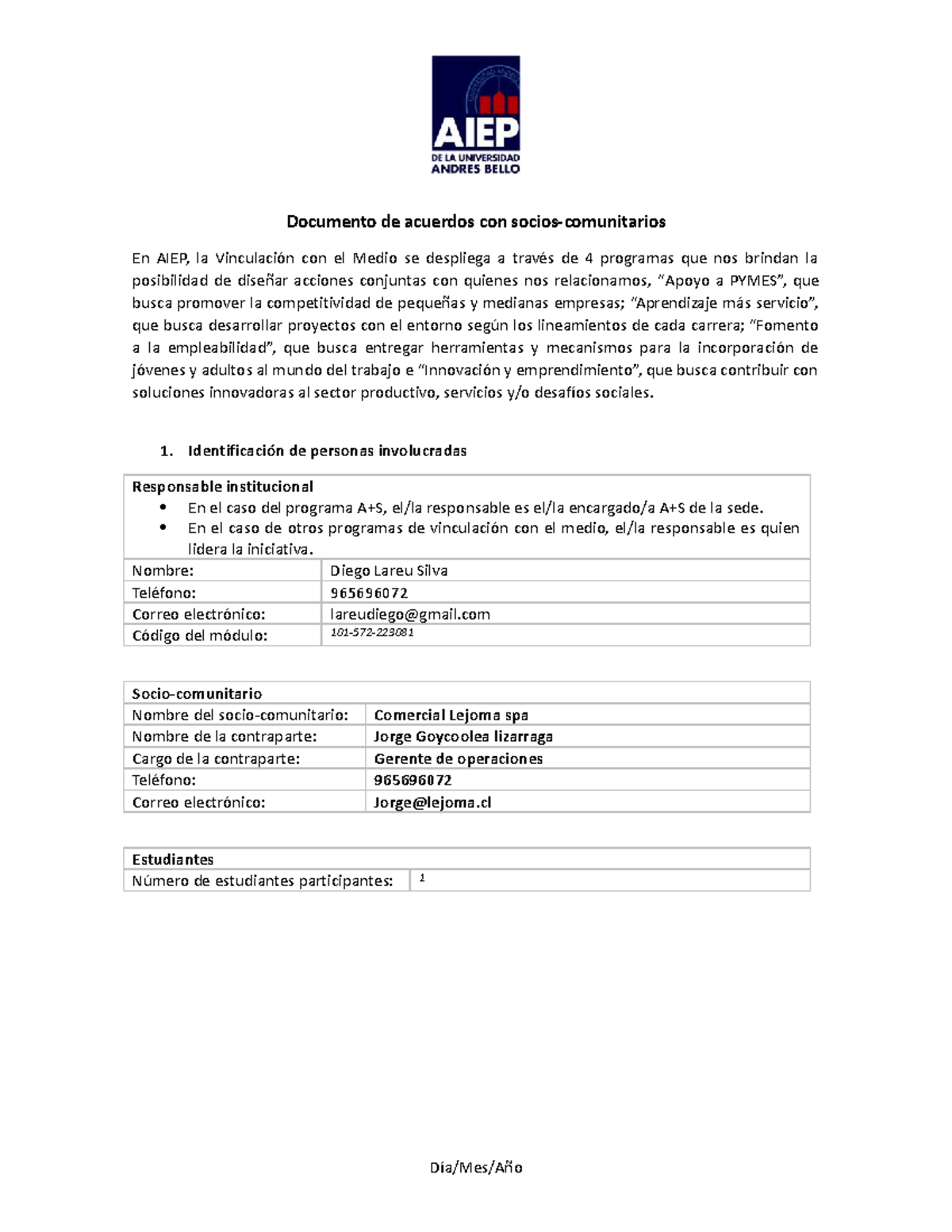 Carta de acuerdos con socios-comunitarios - Documento de acuerdos con ...