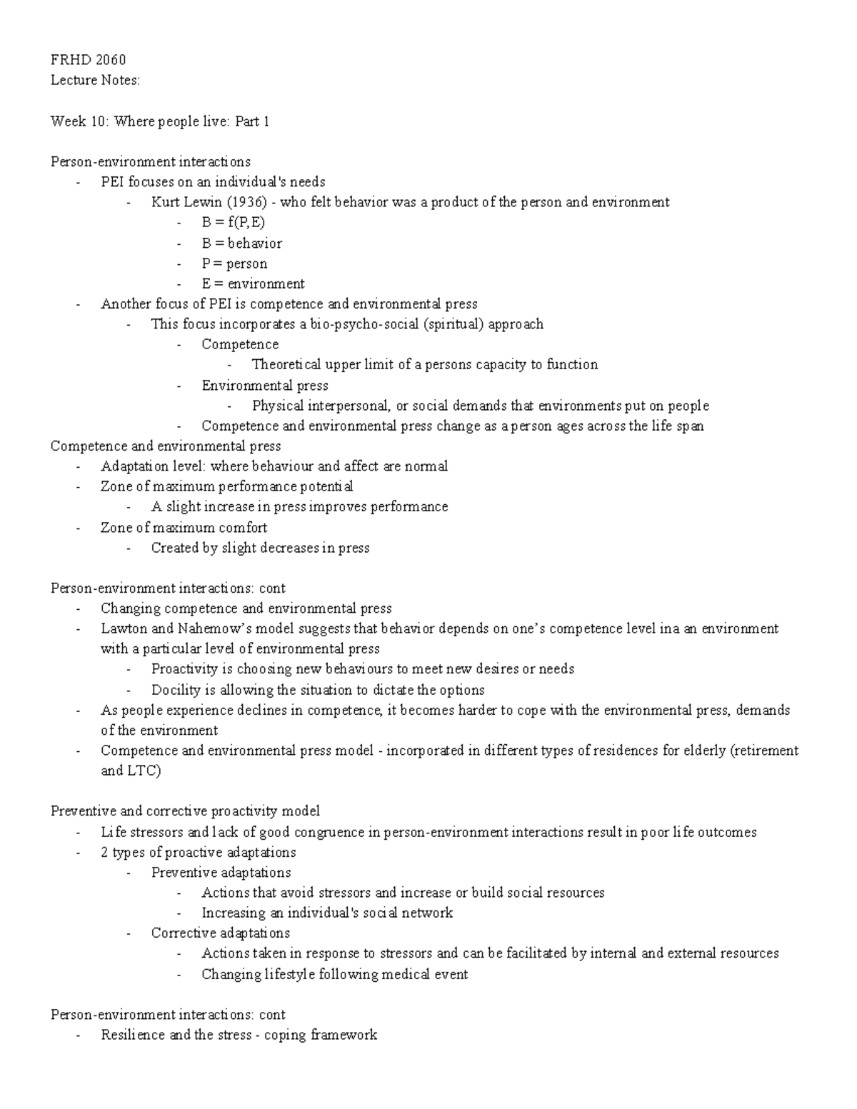 FRHD 2060 Lecture Notes - FRHD 2060 Lecture Notes: Week 10: Where ...