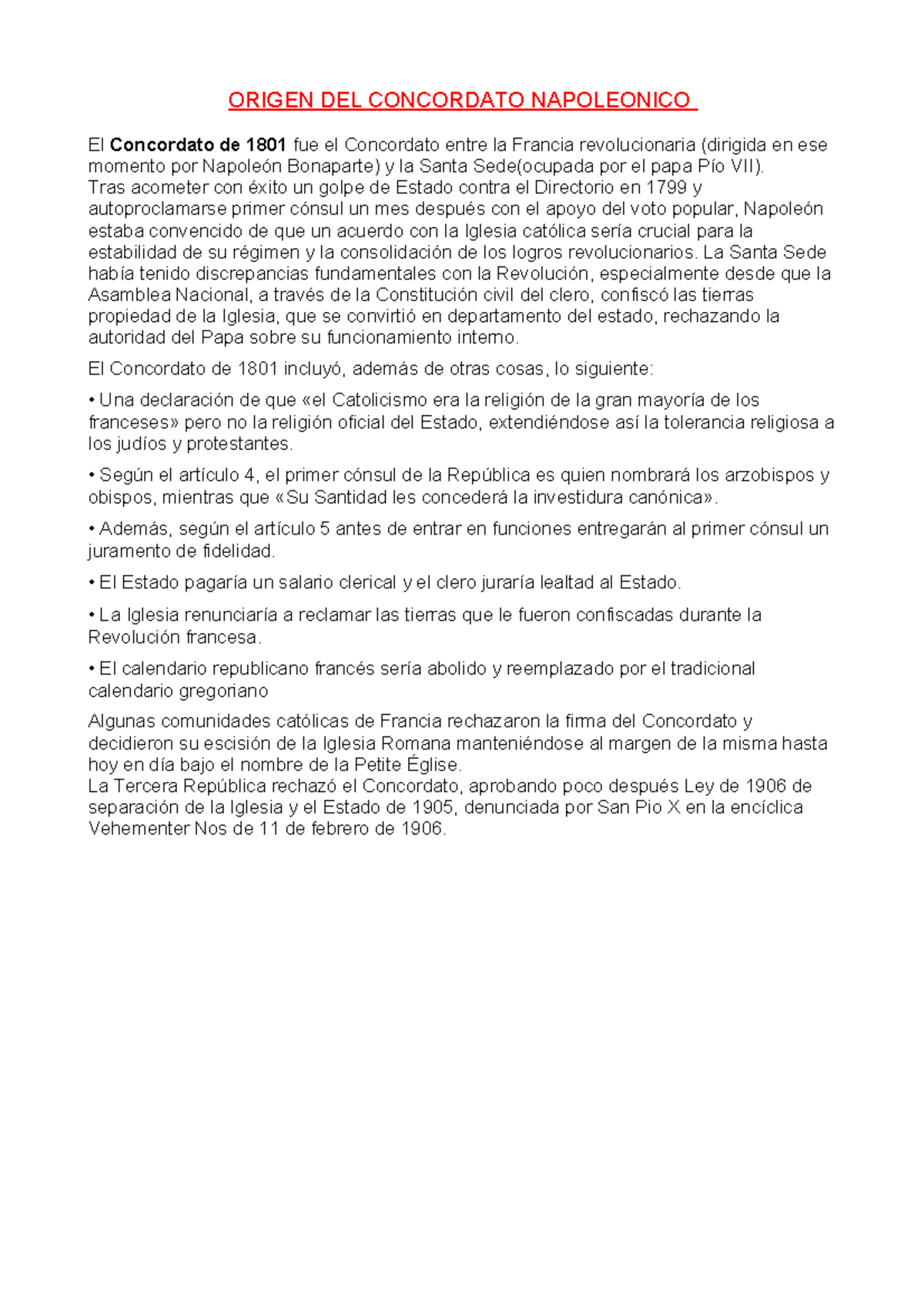 Origen del Concordato Napoleonico - ORIGEN DEL CONCORDATO NAPOLEONICO ...