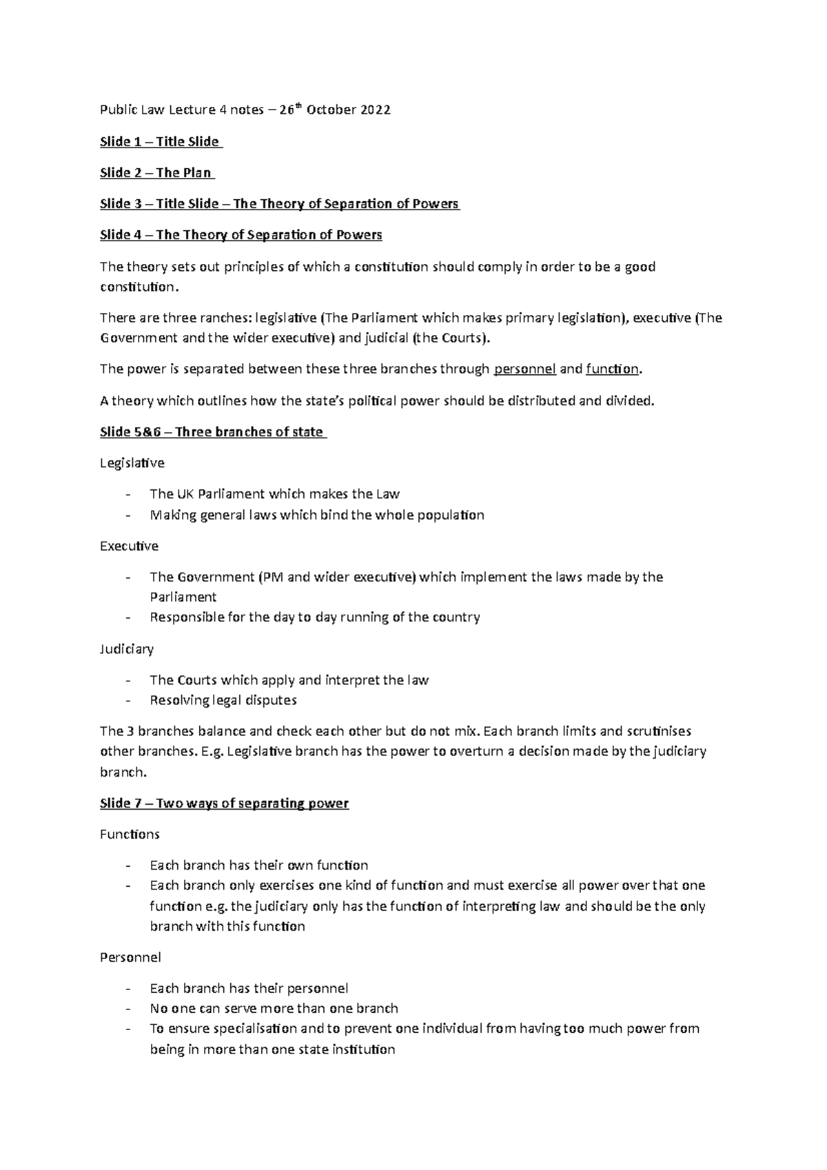 Public Law Lecture 4 Notes Public Law Lecture 4 Notes 26th October 2022 Slide 1 Title