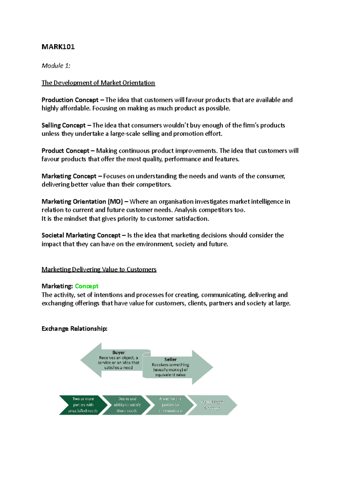 MARK101 - Notes - MARK Module 1: The Development of Market Orientation ...