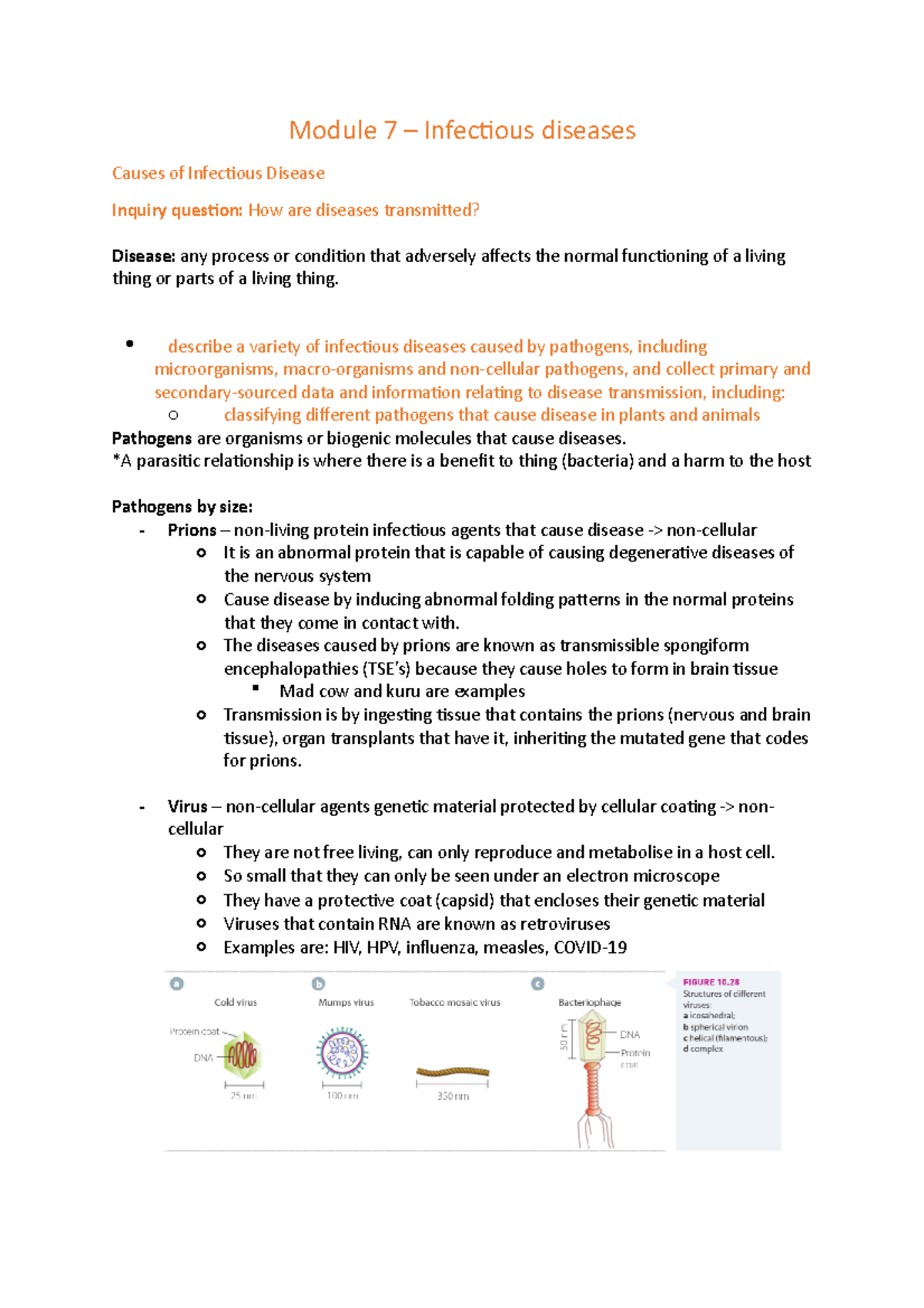 Biology module 7 - Module 7 – Infectious diseases Causes of Infectious ...