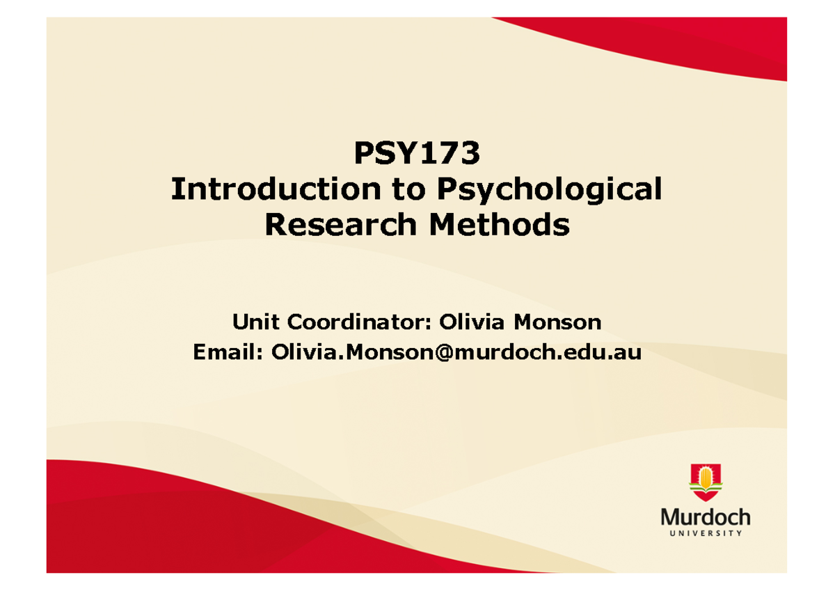 Lecture 1 Unit structure 2019 1 - PSY Introduction to Psychological ...