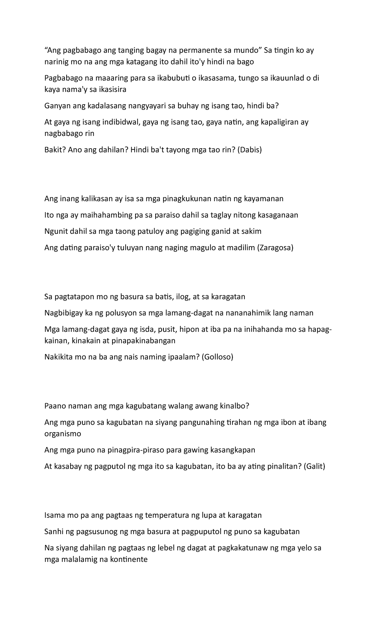 Philo-poetry - For ideas only. - “Ang pagbabago ang tanging bagay na ...