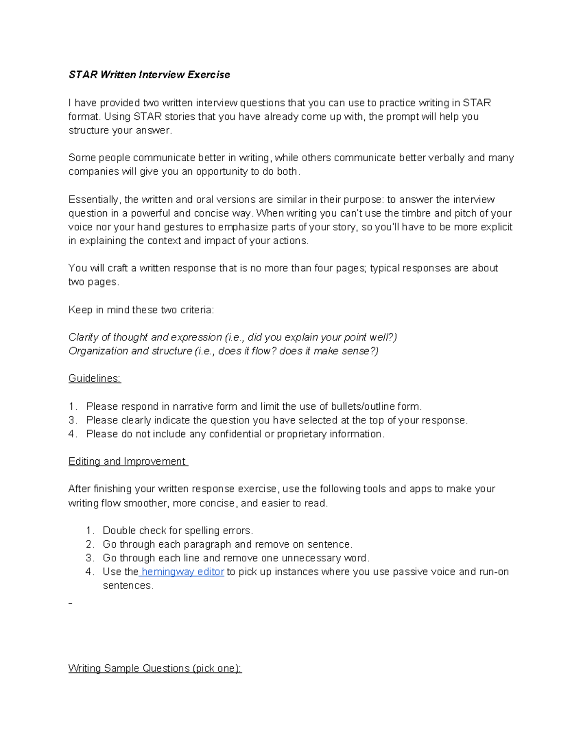 Star written interview exercise - STAR Written Interview Exercise I ...