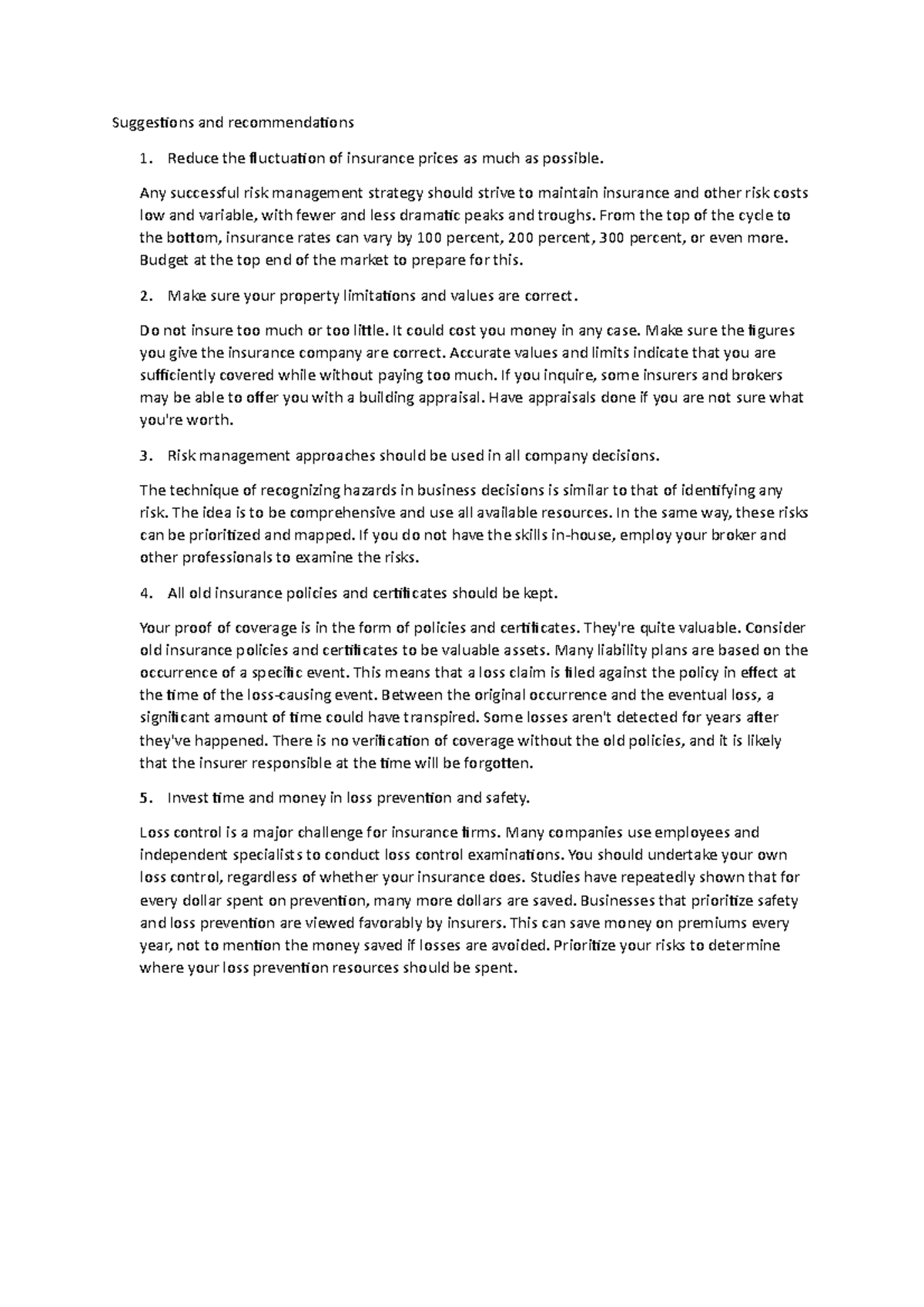 Suggestions and recommendations - Suggestions and recommendations ...