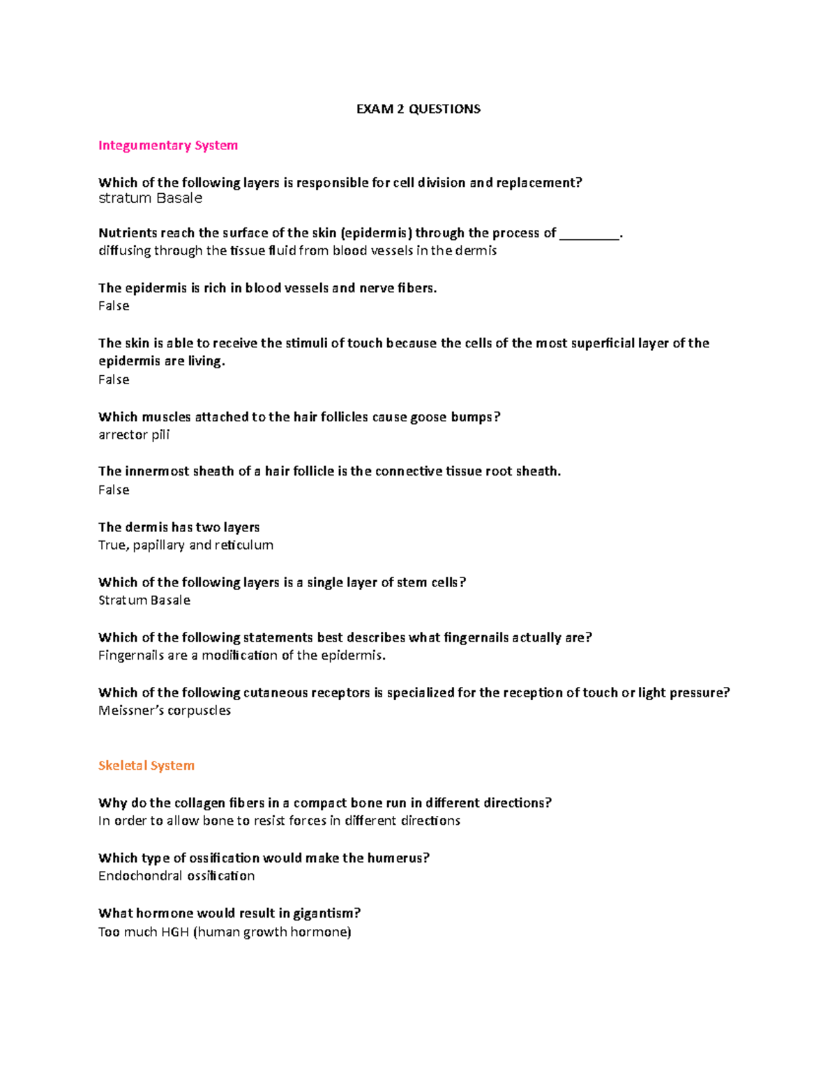 EXAM 2 Study Guide - Includes quiz questions and answers to quiz ...