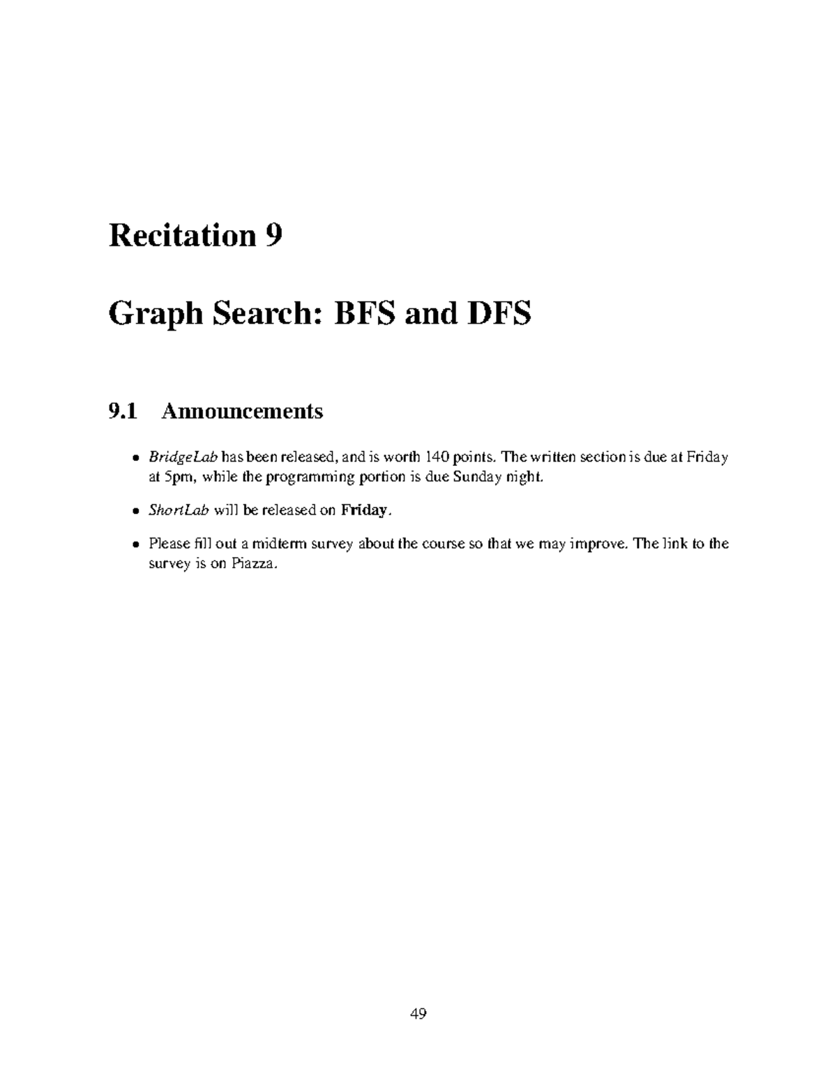 Notes Recitation 9 - Parallel And Sequential Data Structures And ...