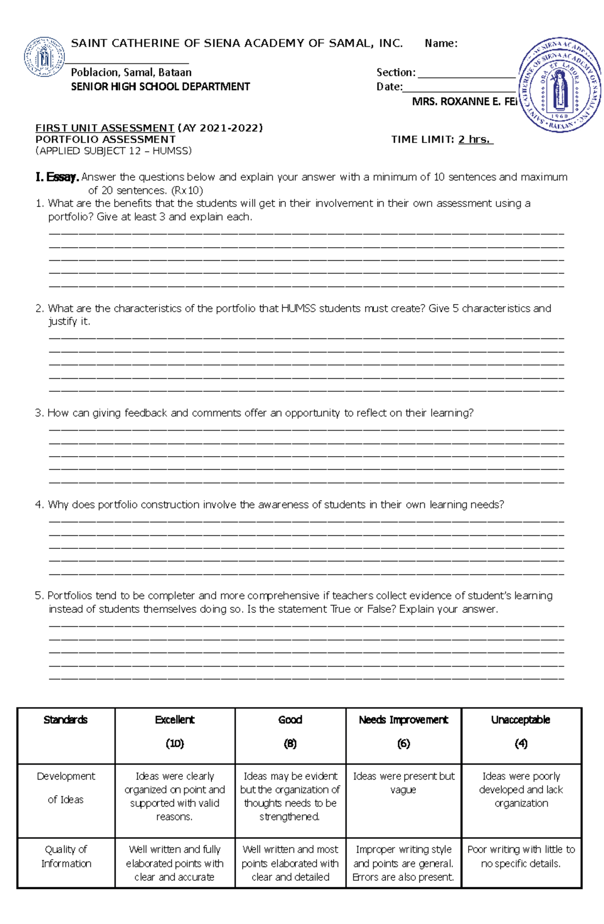 Midterm exam - MS word - SAINT CATHERINE OF SIENA ACADEMY OF SAMAL, INC ...