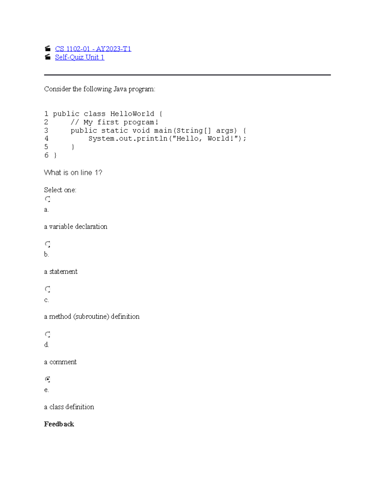 CS 1102-01 - AY2023-T1 • Self-Quiz Unit 1 - CS 1102-01 - AY2023-T Self ...
