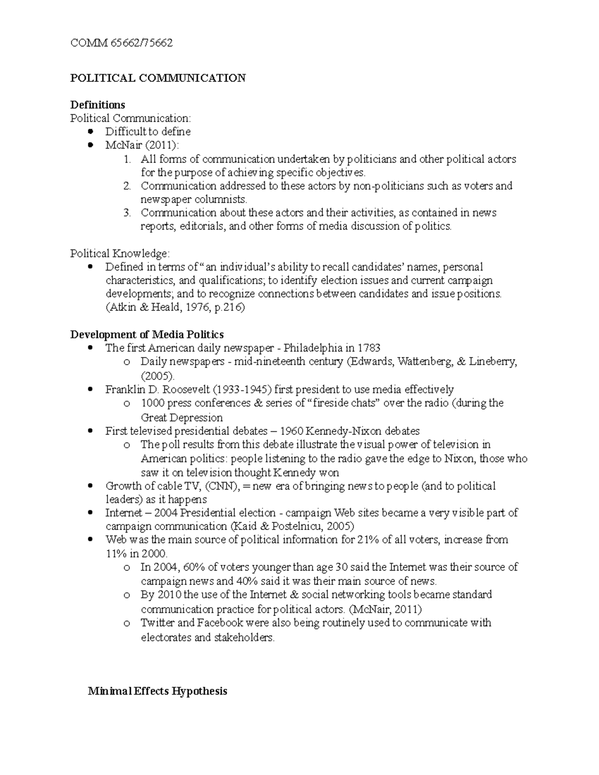 Political Communication Handout - POLITICAL COMMUNICATION Definitions ...
