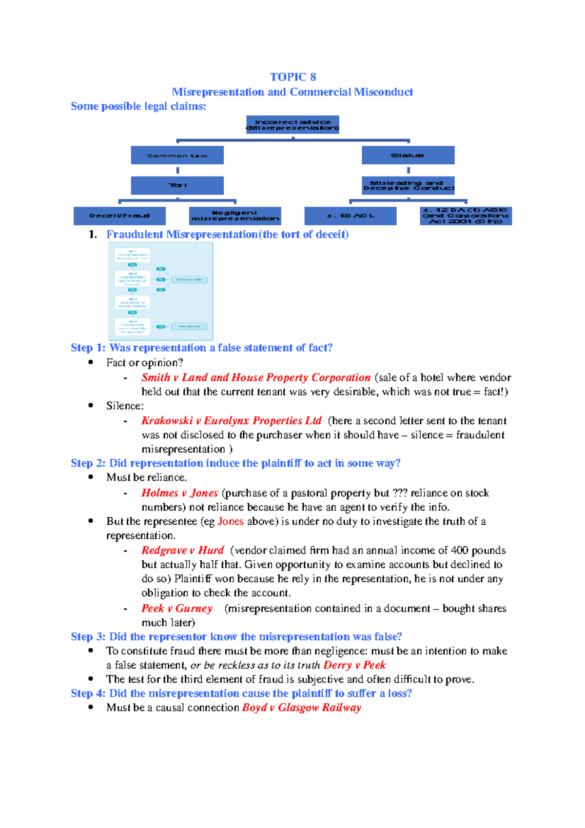 Topic 8-Misrepresentation - TOPIC 8 Misrepresentation and Commercial ...