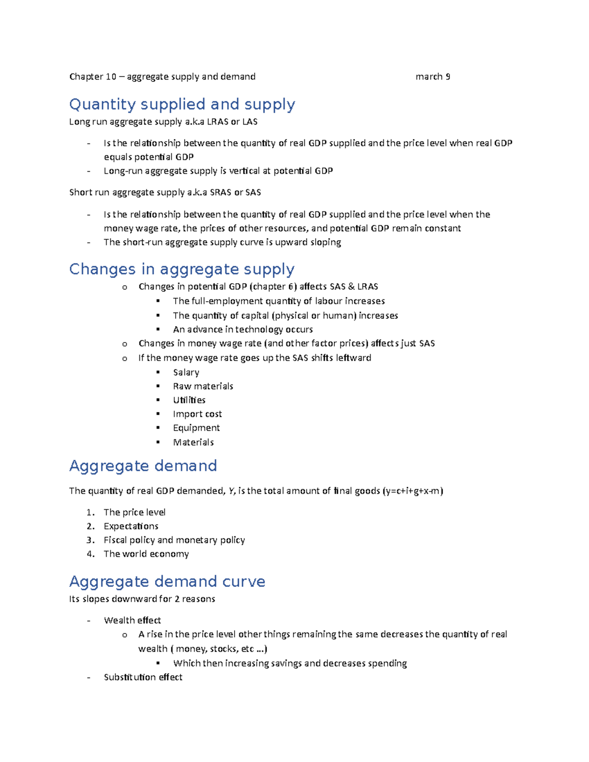 Chapter 10- macro economics - Chapter 10 – aggregate supply and demand ...