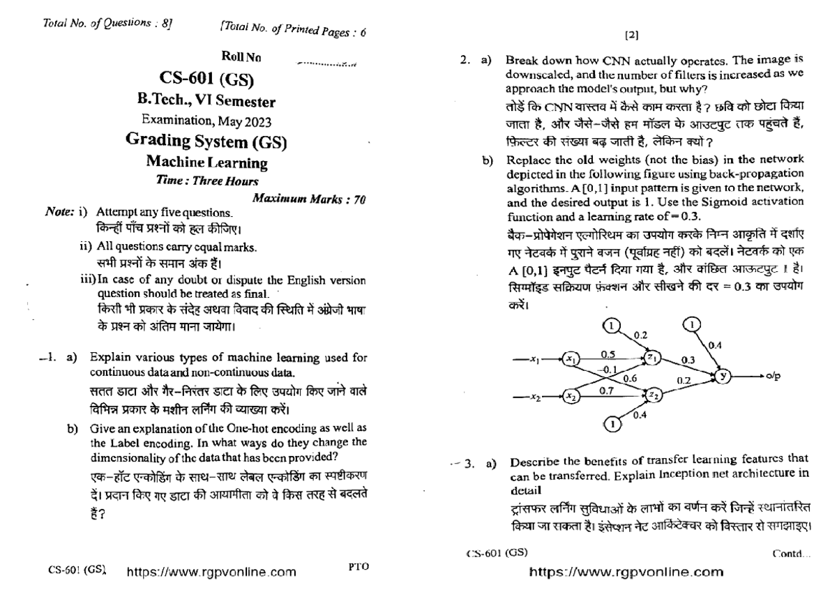 Cs 601 machine learning may 2023 - Machine Learning - Studocu