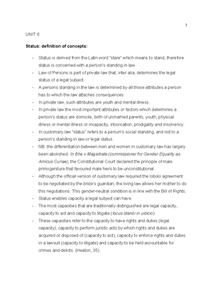 PVL1501 Unit 3 Notes - Summary Law of Persons - PVL Unit 3. The ...