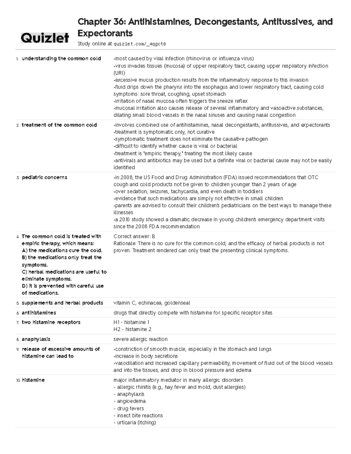 Chapter 36 - Antihistamines, Decongestants, Antitussives, and ...