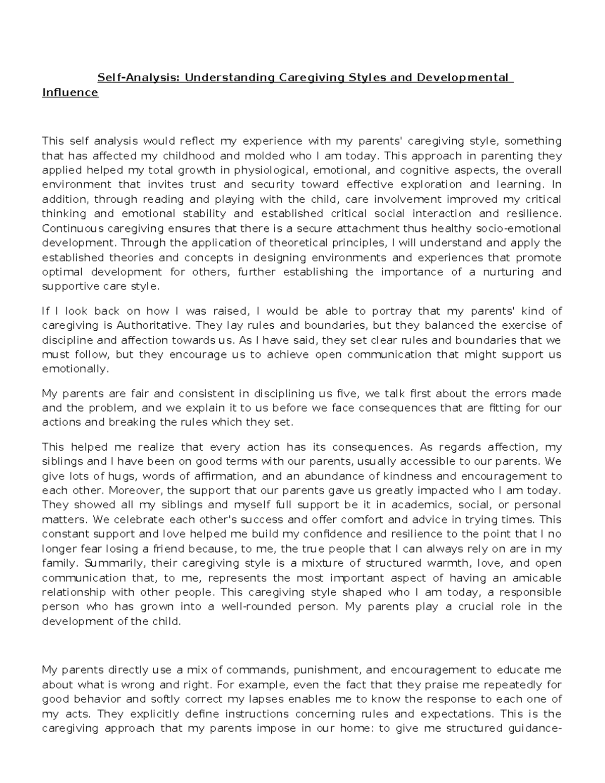 Major Output 1-Self Analysis-Template - Self-Analysis: Understanding ...