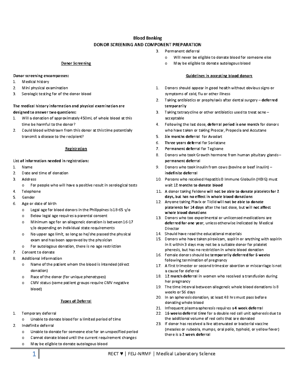 Donor-Selection - summaries - Blood Banking DONOR SCREENING AND ...