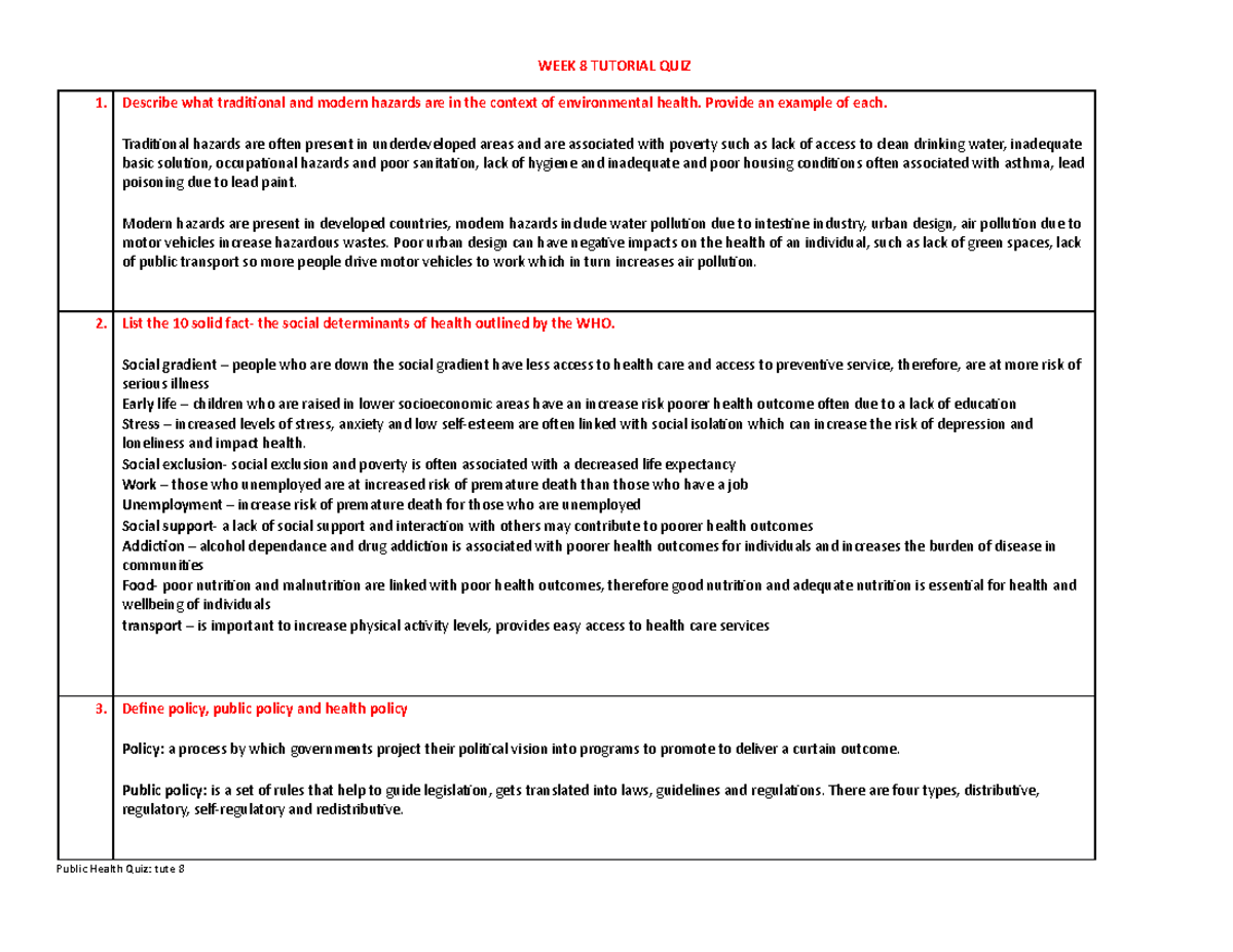 Week 8 revision - practice quiz prior to exam - WEEK 8 TUTORIAL QUIZ 1 ...