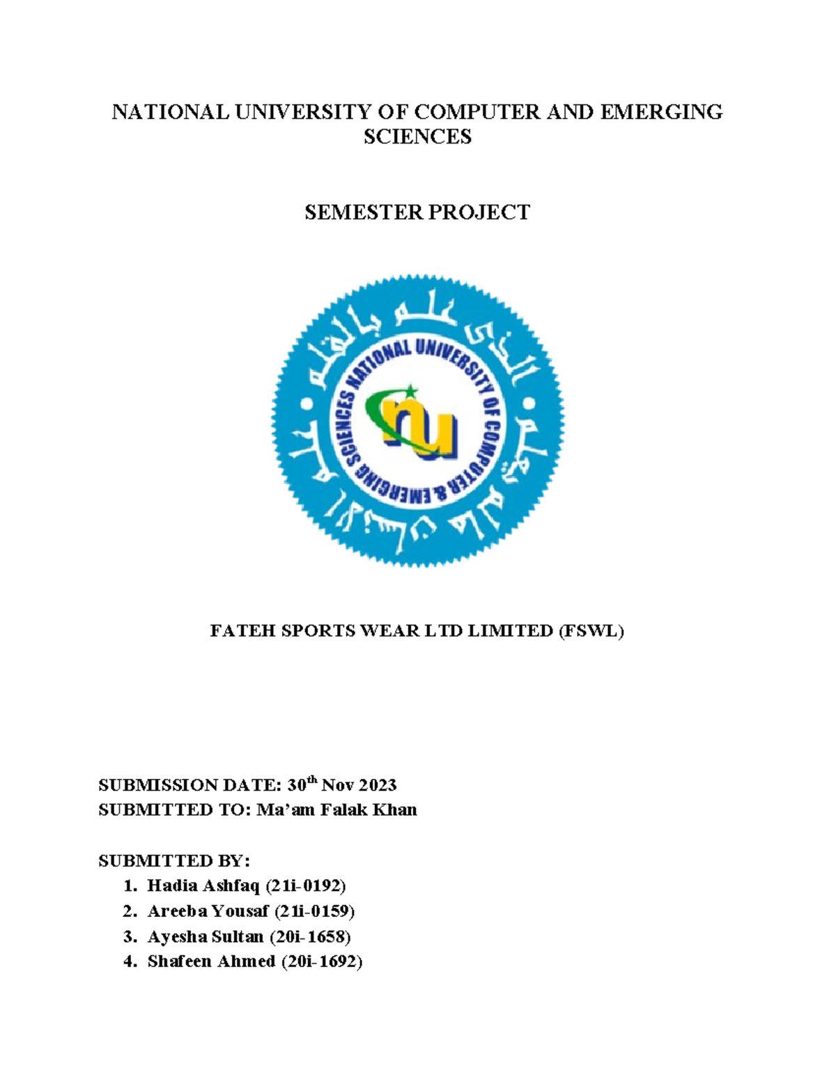 Final FM Project Report (1) - NATIONAL UNIVERSITY OF COMPUTER AND ...