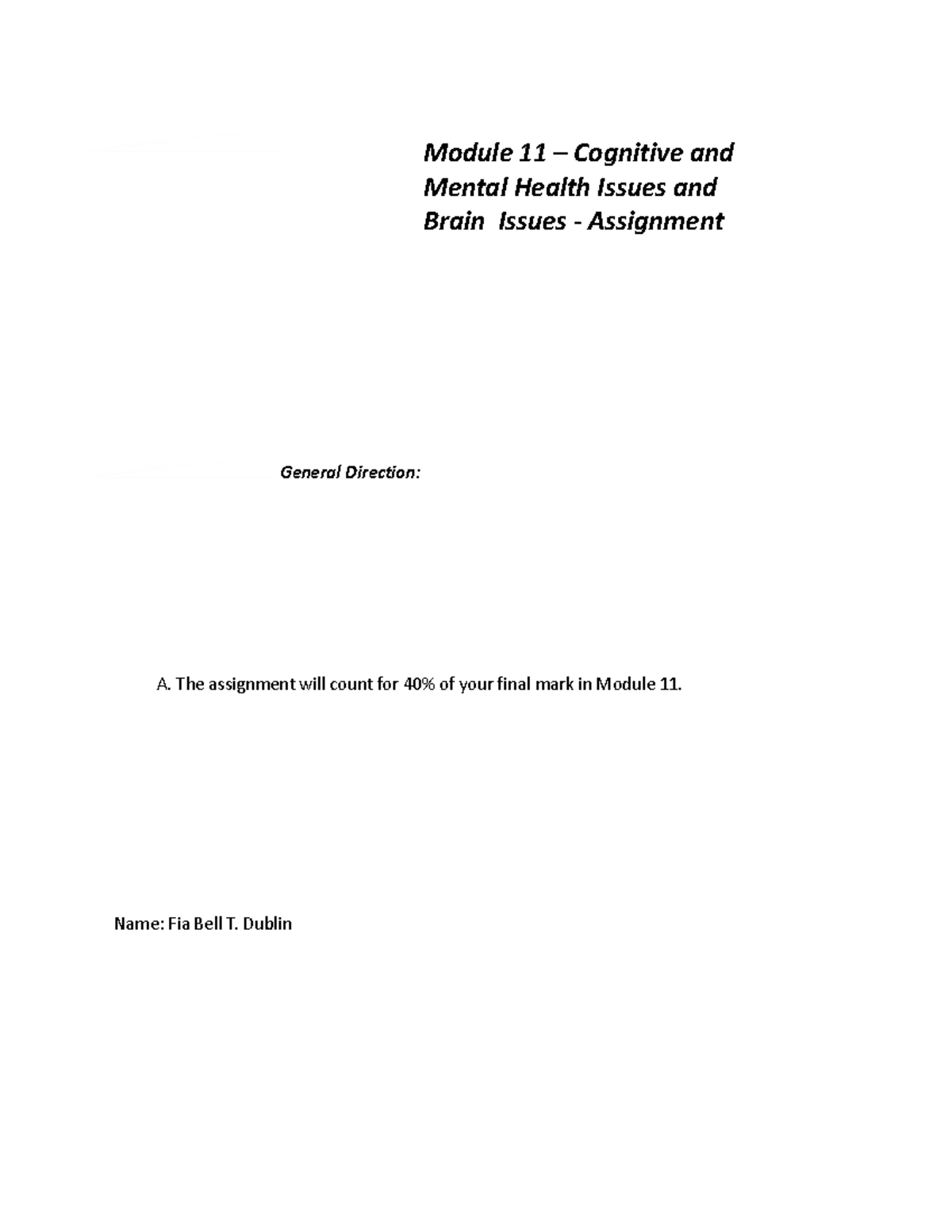 IV-12.1 Assignment - Module 11 Cognitive Impairment - General Direction ...