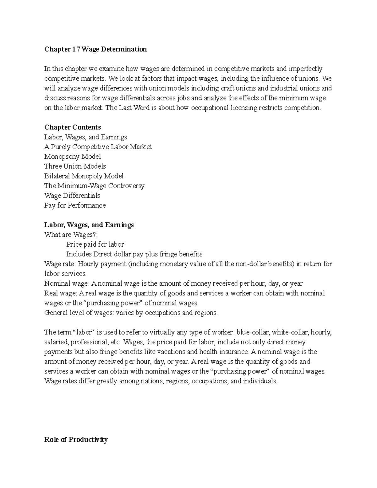 Chapter 17 Wage Determination - Chapter 17 Wage Determination In this ...