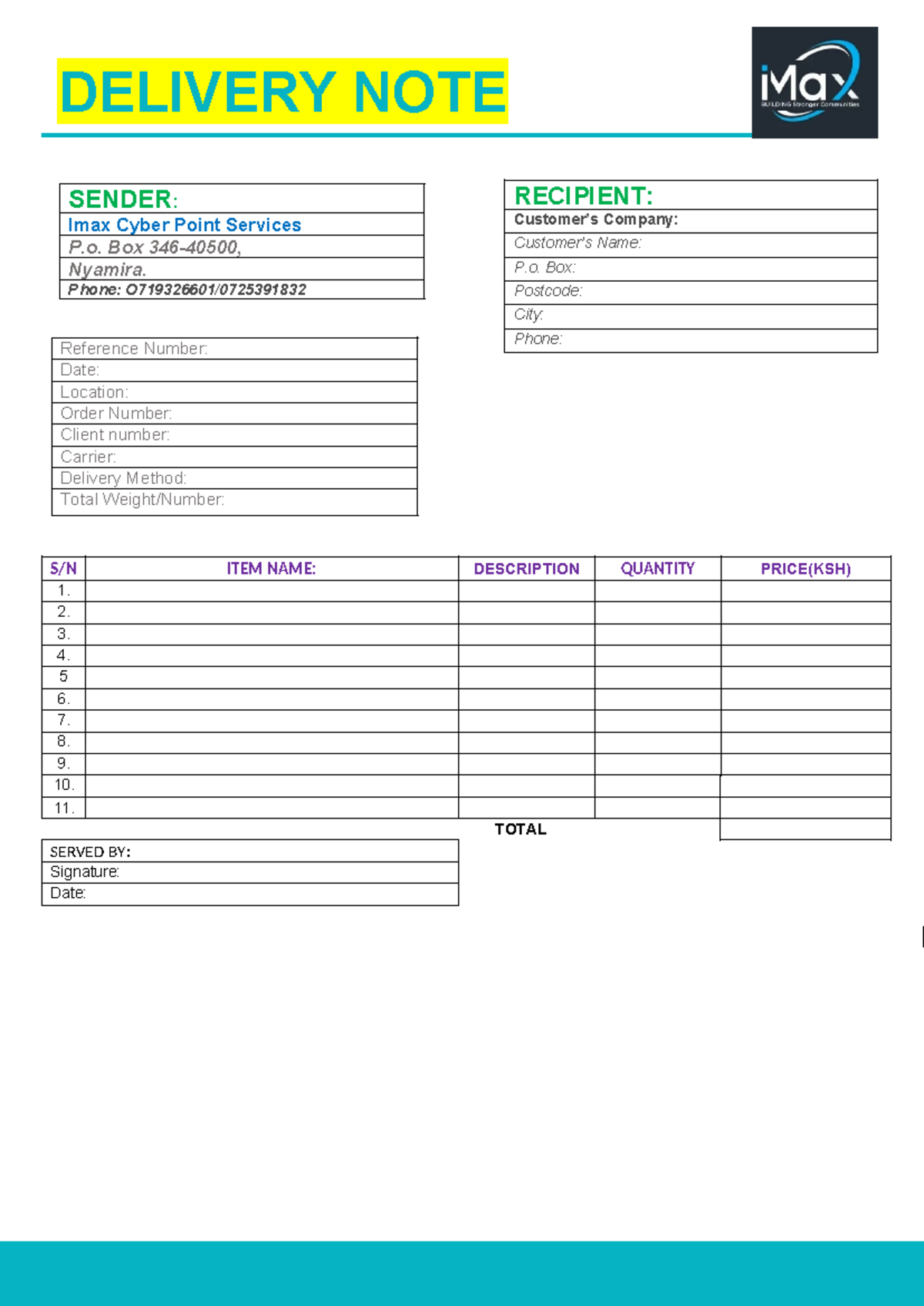Delivery-Note-Template - DELIVERY NOTE S/N ITEM NAME: DESCRIPTION ...