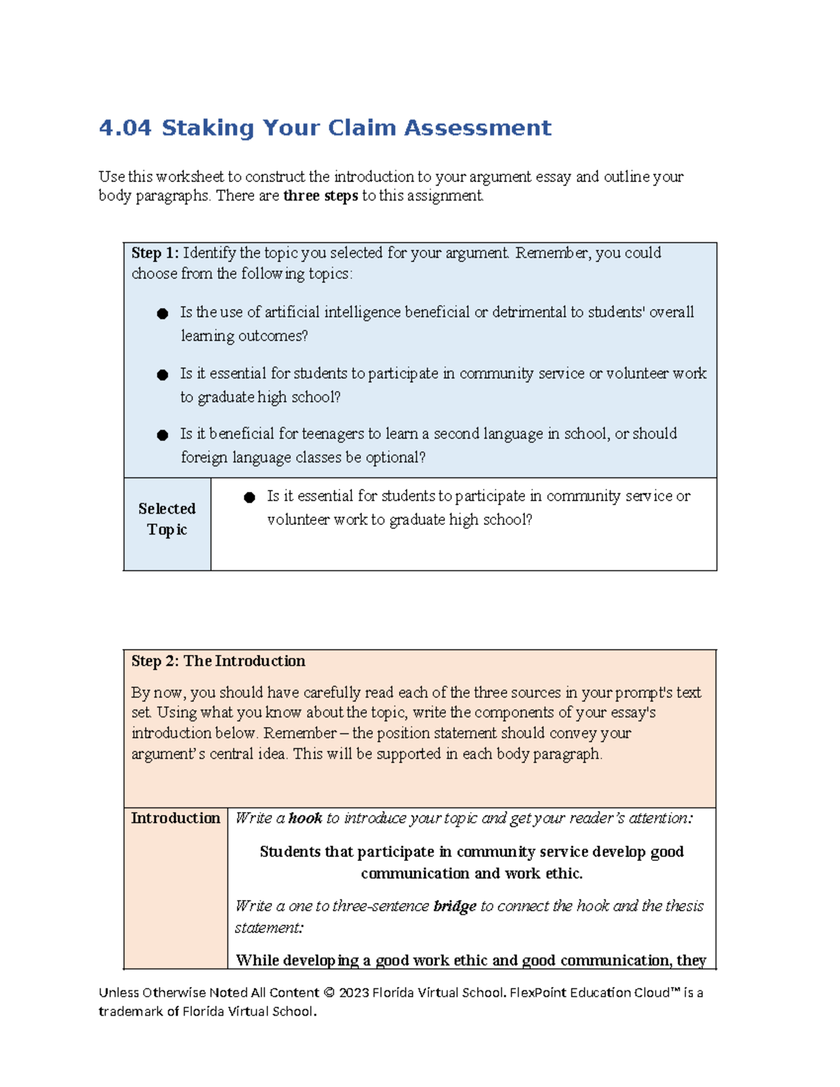 4.04 Staking Your Claim - 4 Staking Your Claim Assessment Use this ...
