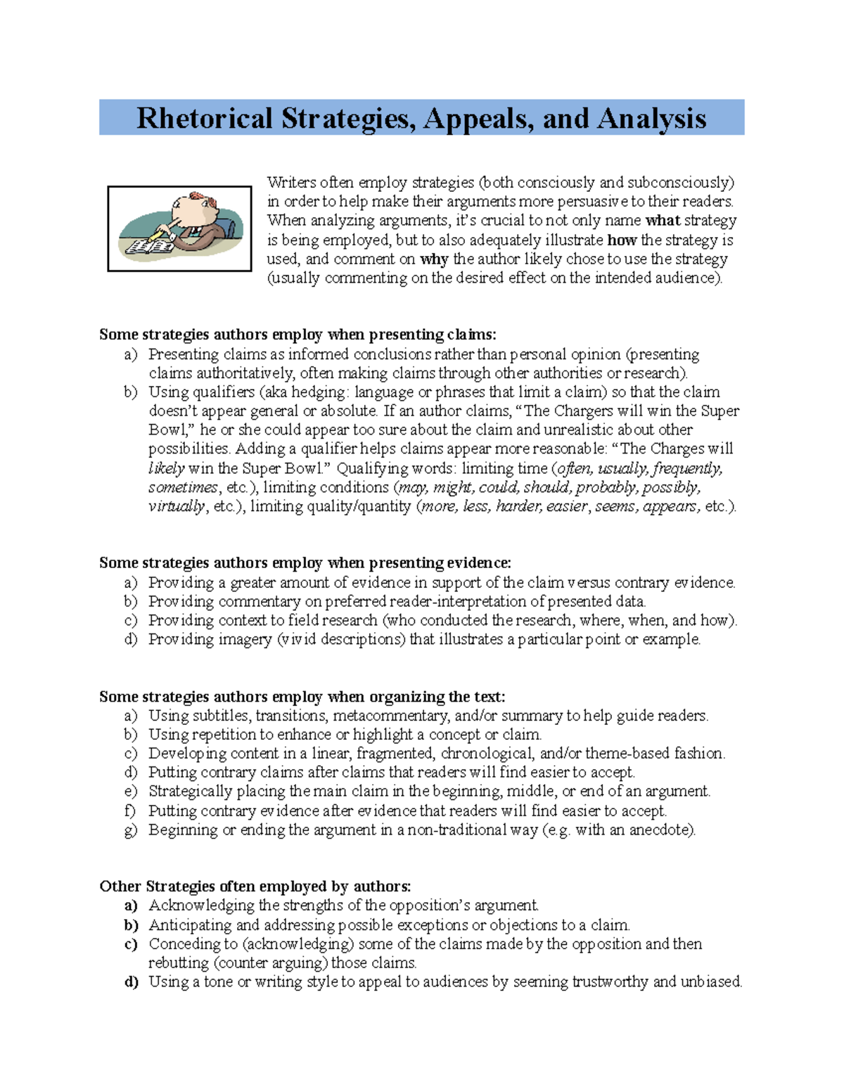 Rhetorical Strategies and Analysis Handout - Rhetorical Strategies ...