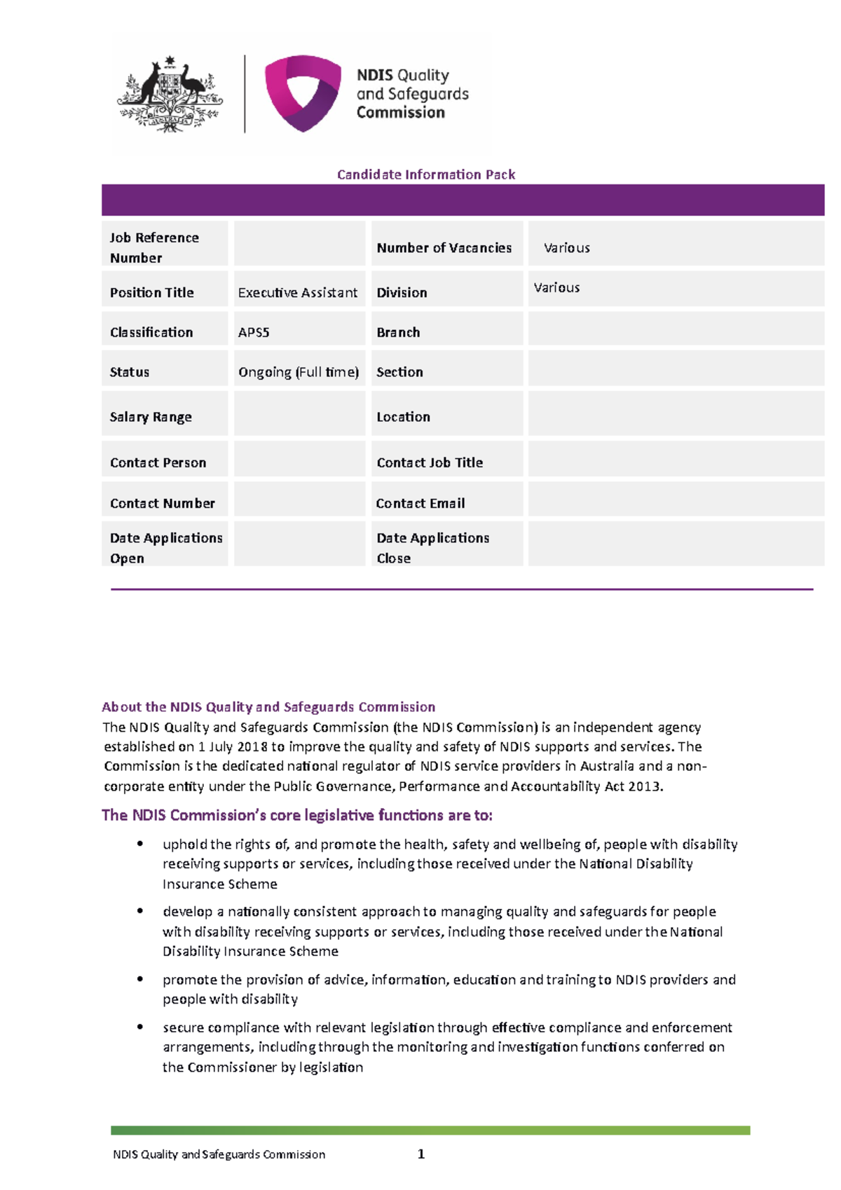 The one - asd - Candidate Information Pack Job Reference Number Number ...