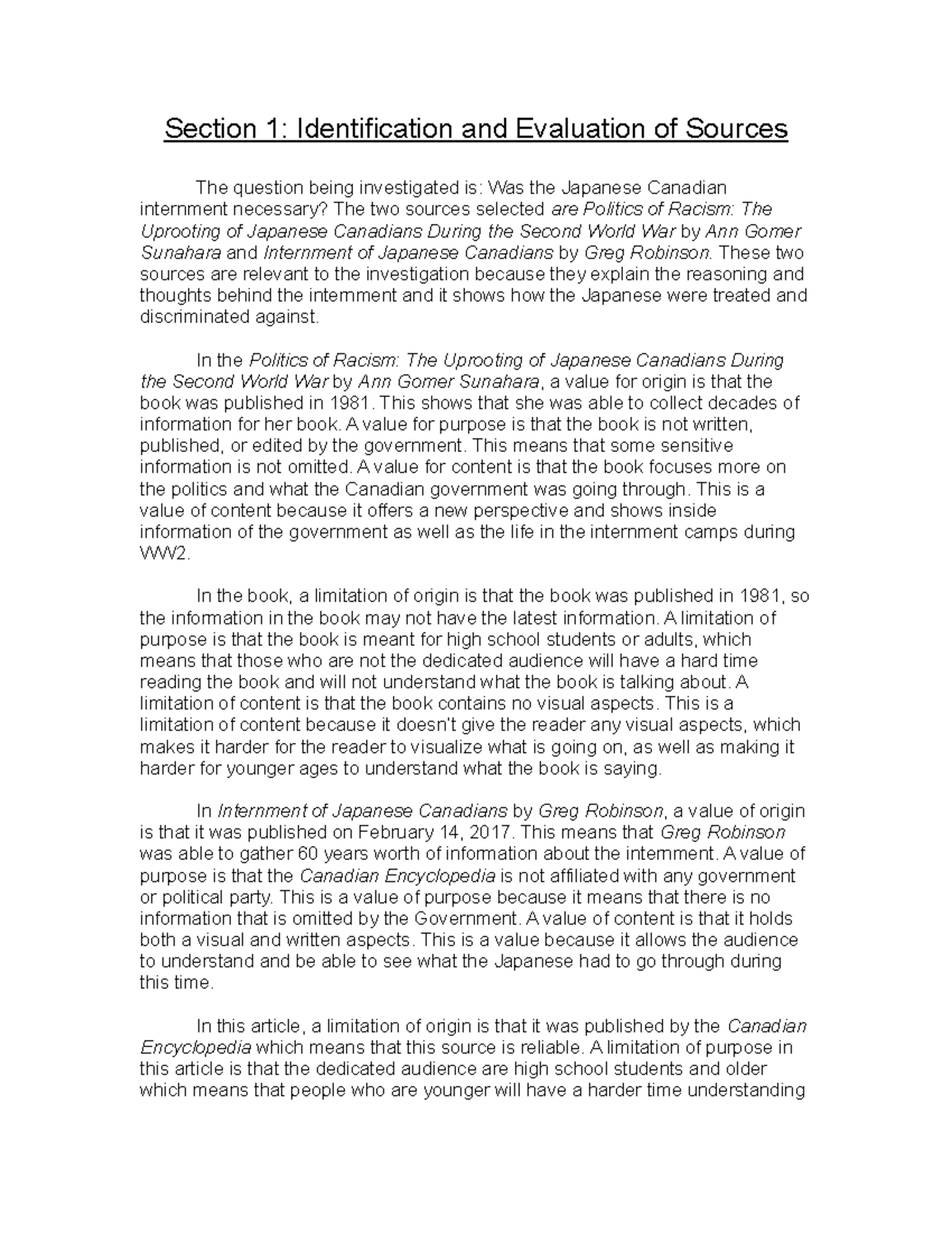 Identification and Evaluation of Sources - These two sources are ...