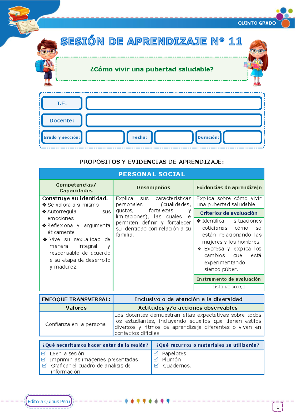 1.- 5TO Grado Sesiones de aprendizaje - Semana 2 - UD II - Editora Quipus Perú - Editora Quipus ...