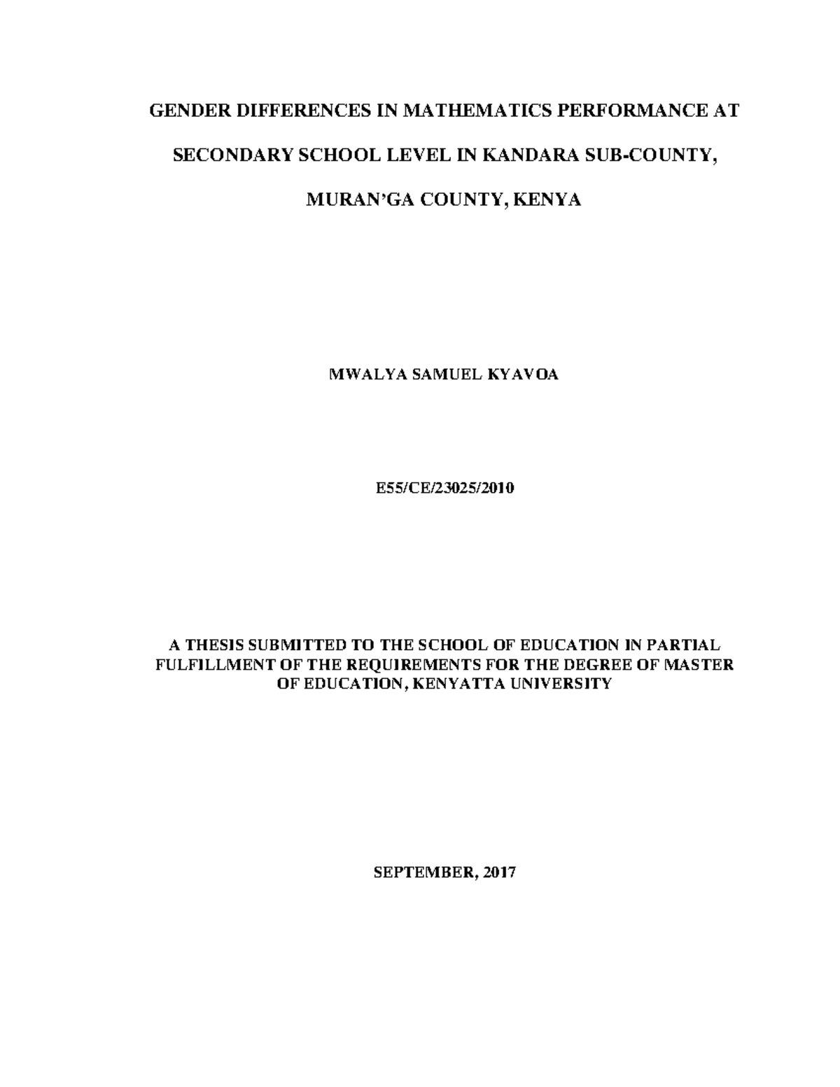 Gender differences in mathematics performance - GENDER DIFFERENCES IN ...