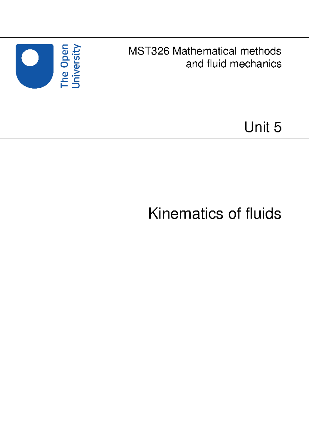 Kinematics of fluids flow - Lecture notes 1 - MST326 Mathematical ...