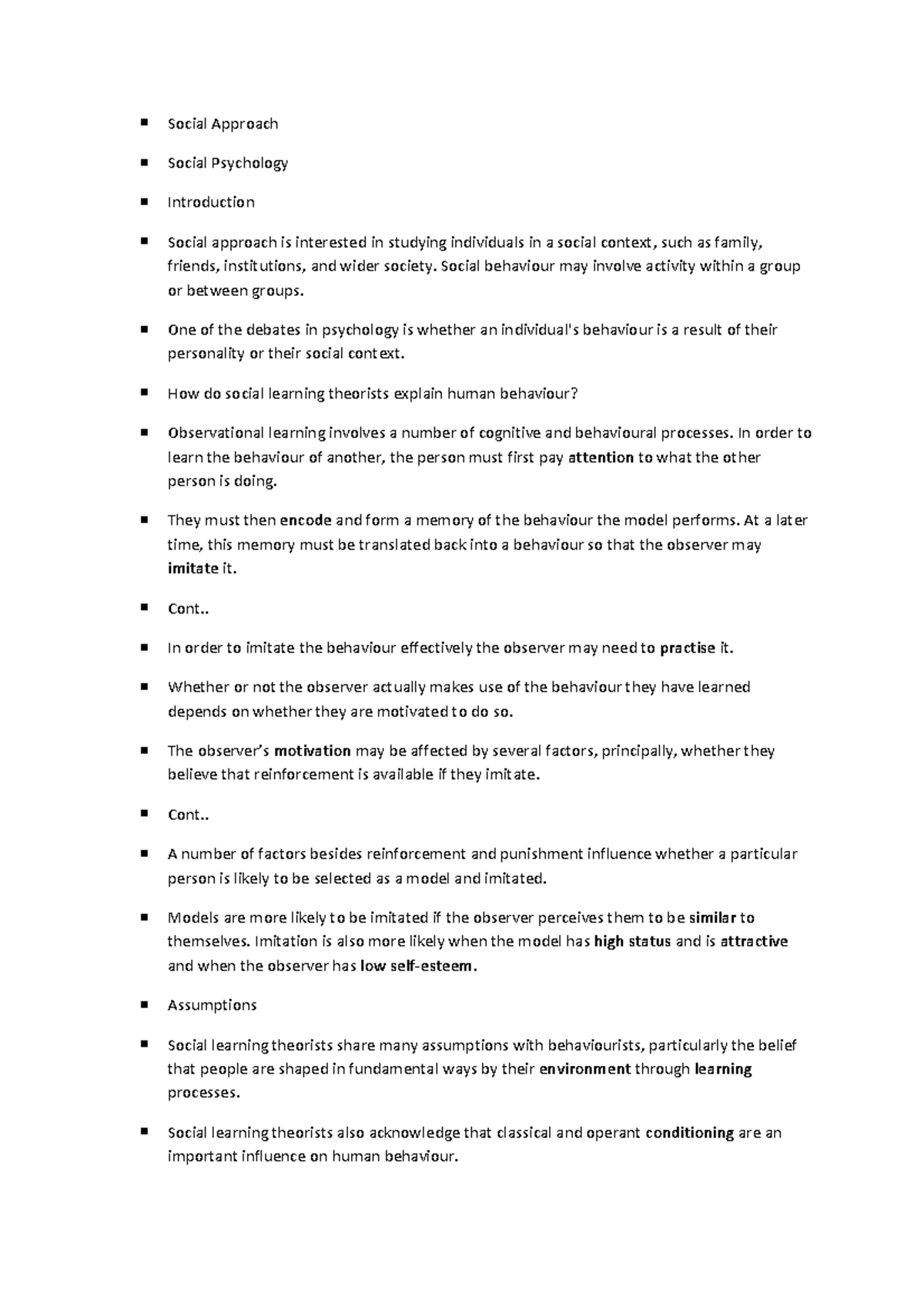 Social Approach - Notes - Social Approach Social Psychology ...