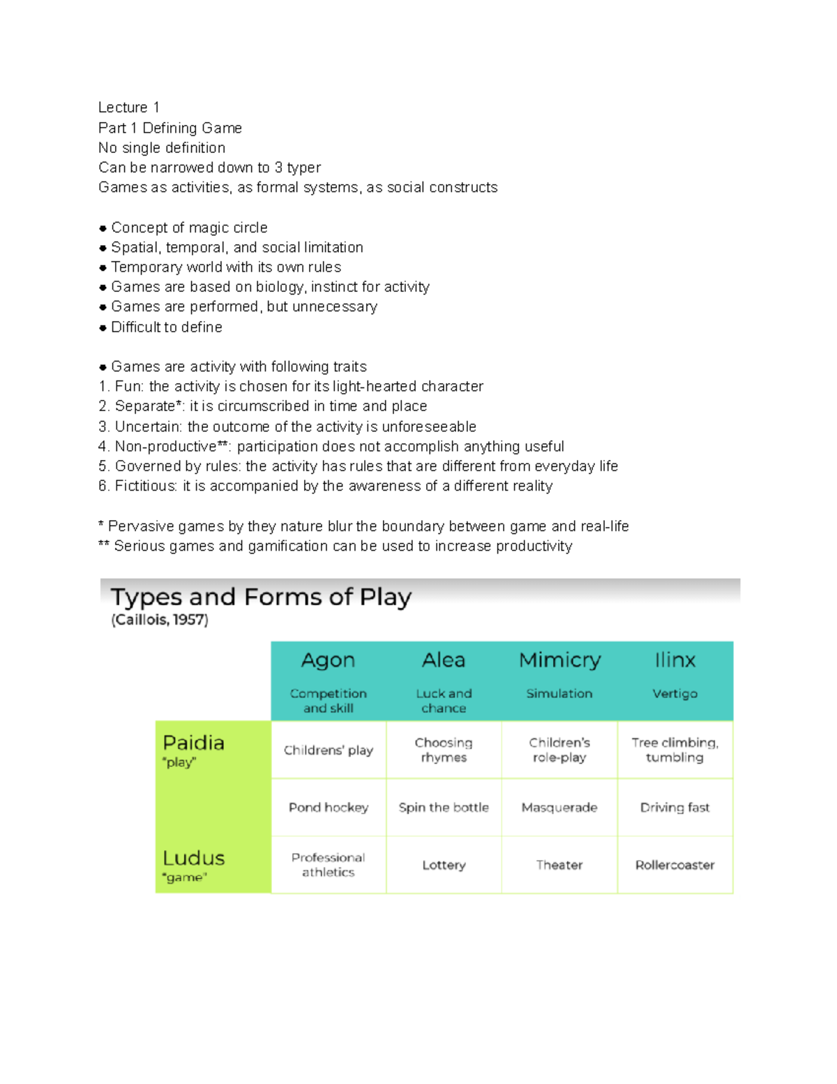 Notes from the first lectures - Lecture 1 Part 1 Defining Game No ...