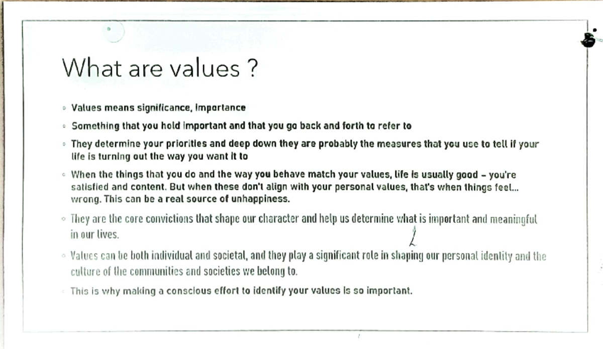 Cultivating Inner Values - What are values? Values means significance ...