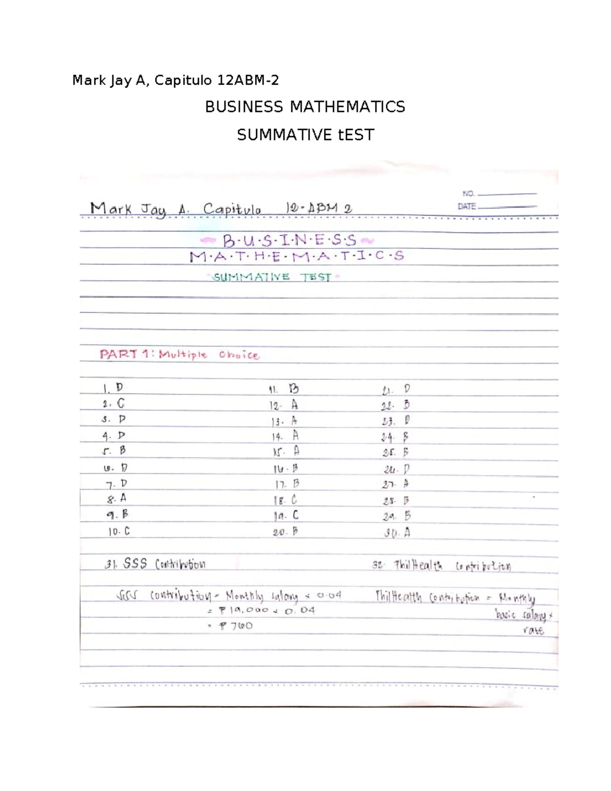 BUSS MATH - Mark Jay A, Capitulo 12ABM- BUSINESS MATHEMATICS SUMMATIVE ...