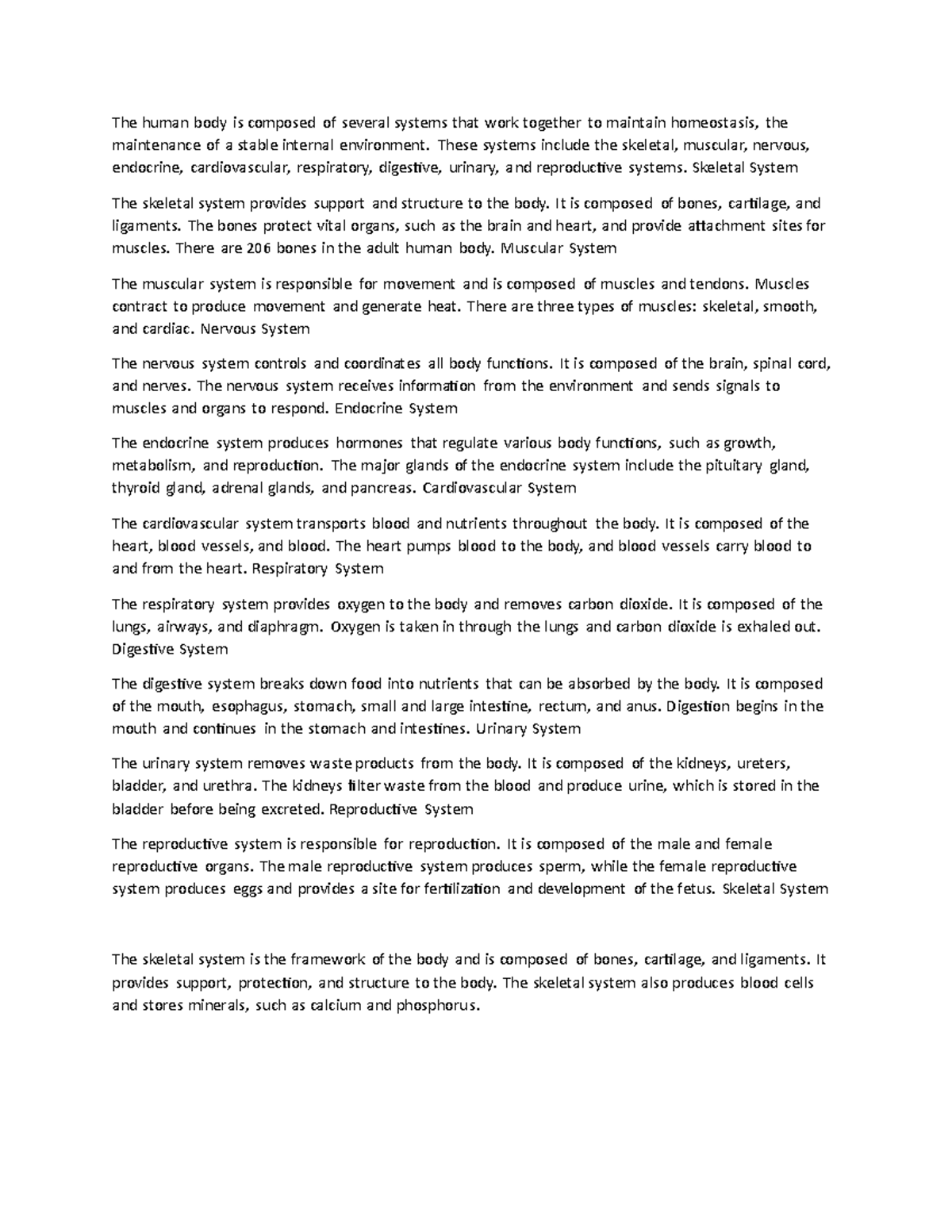 H[A 1 - SUMMARY - The human body is composed of several systems that ...