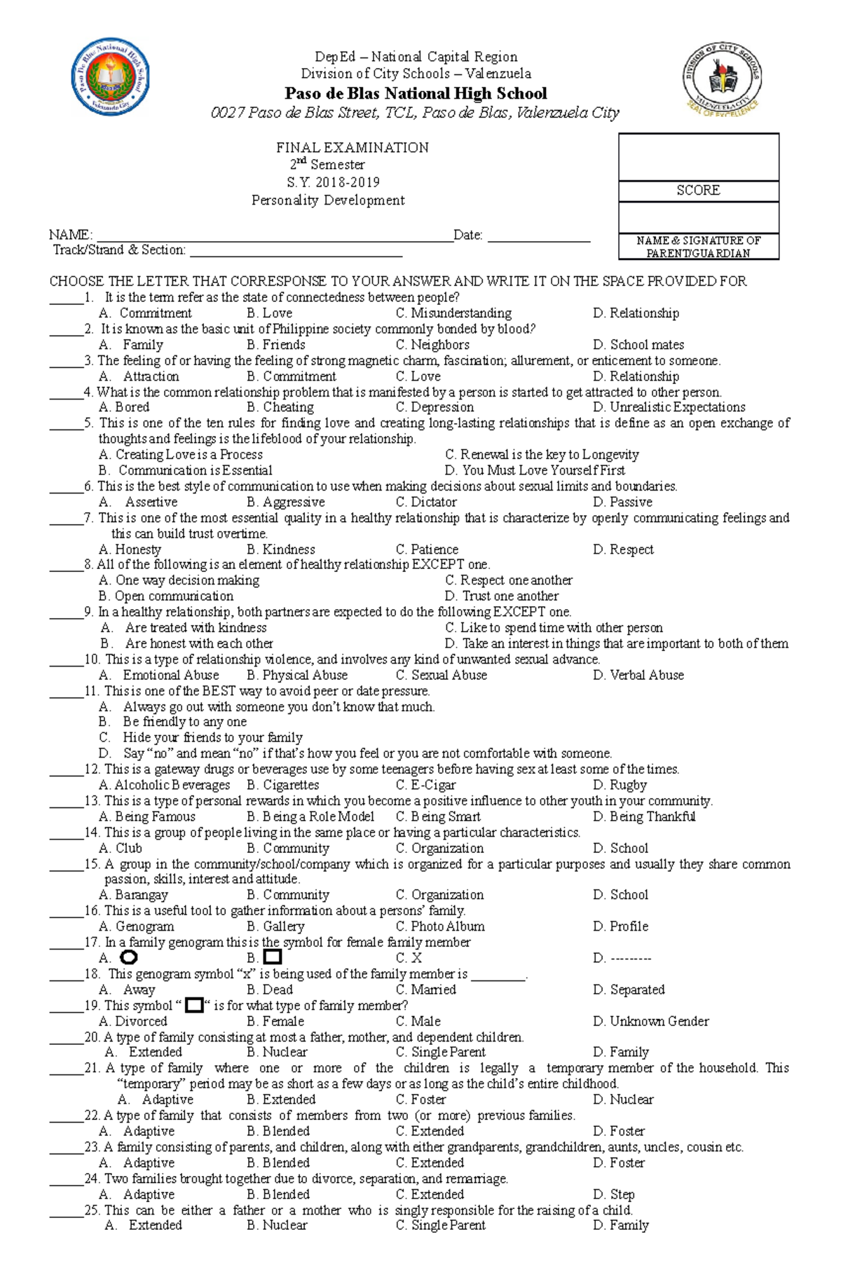 FE-Per Dev 1 - PerDev Exam - DepEd – National Capital Region Division ...