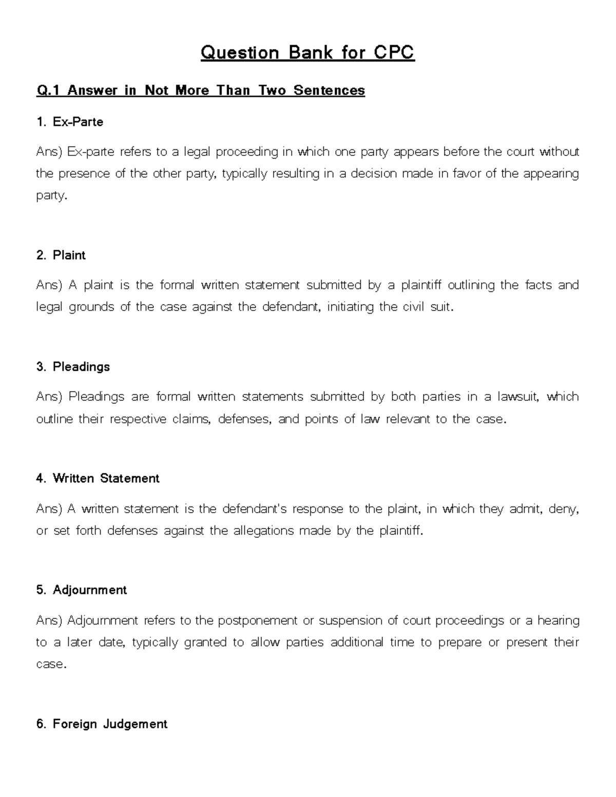 CPC Question Bank - Question Bank for CPC Q Answer in Not More Than Two ...