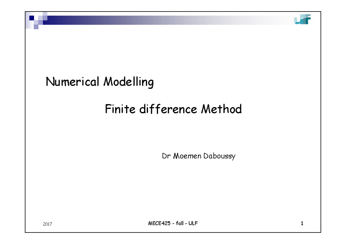 Numerical modelling ULF 2 finite difference method - Numerical ...