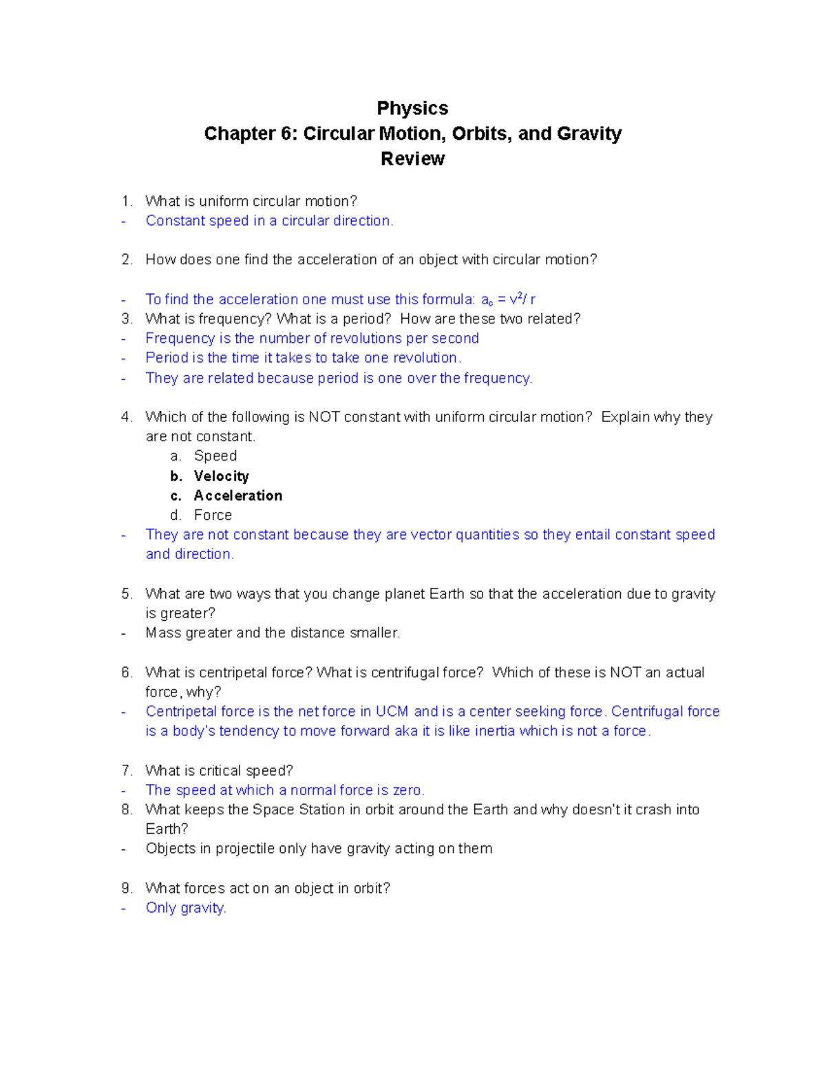 Physics Circular Motions, Orbits, Gravity - Physics Chapter 6: Circular ...