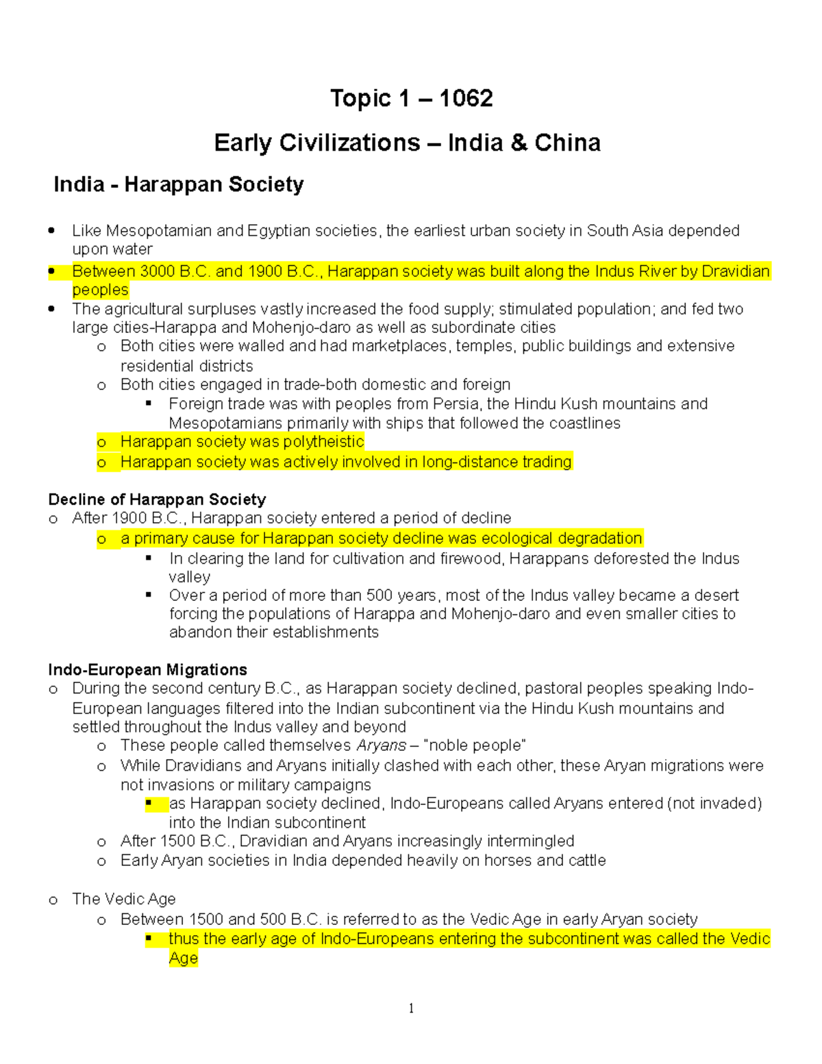 Topic 1-1062-India & China - Topic 1 – 1062 Early Civilizations – India ...