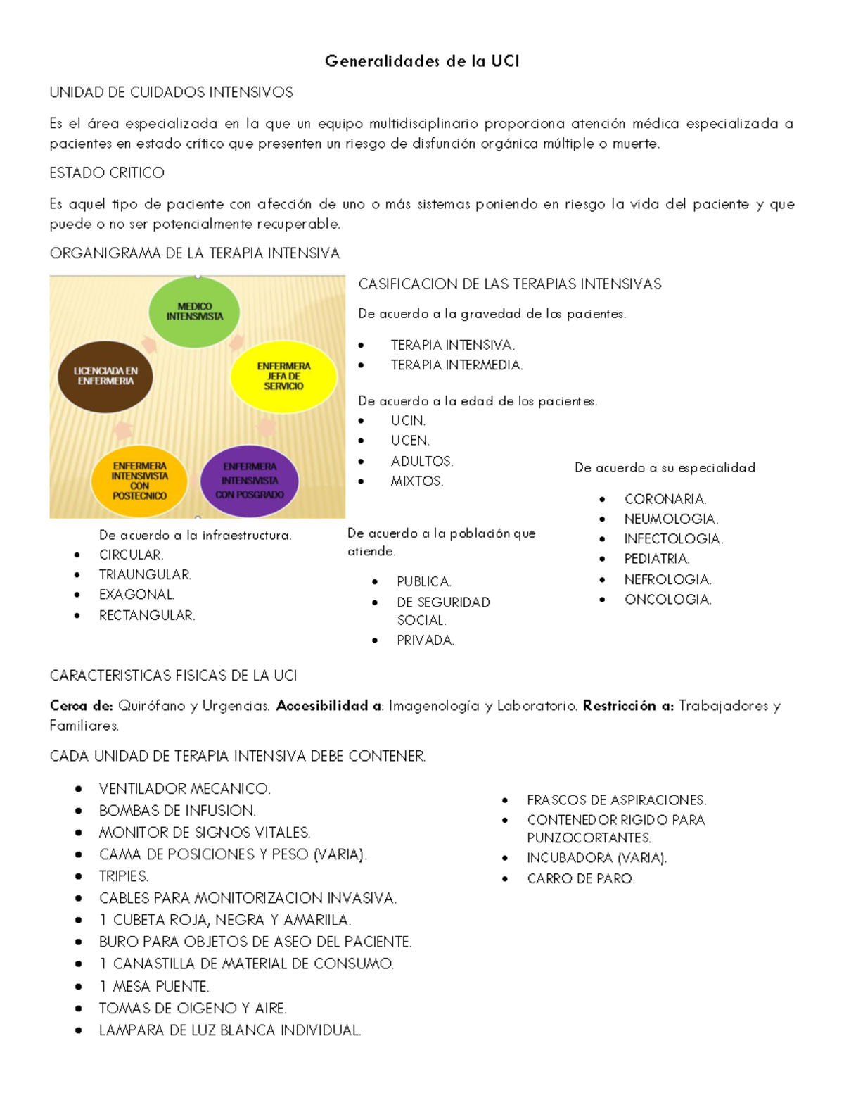 Repaso Terapia - Generalidades de la UCI UNIDAD DE CUIDADOS INTENSIVOS Es el área especializada ...