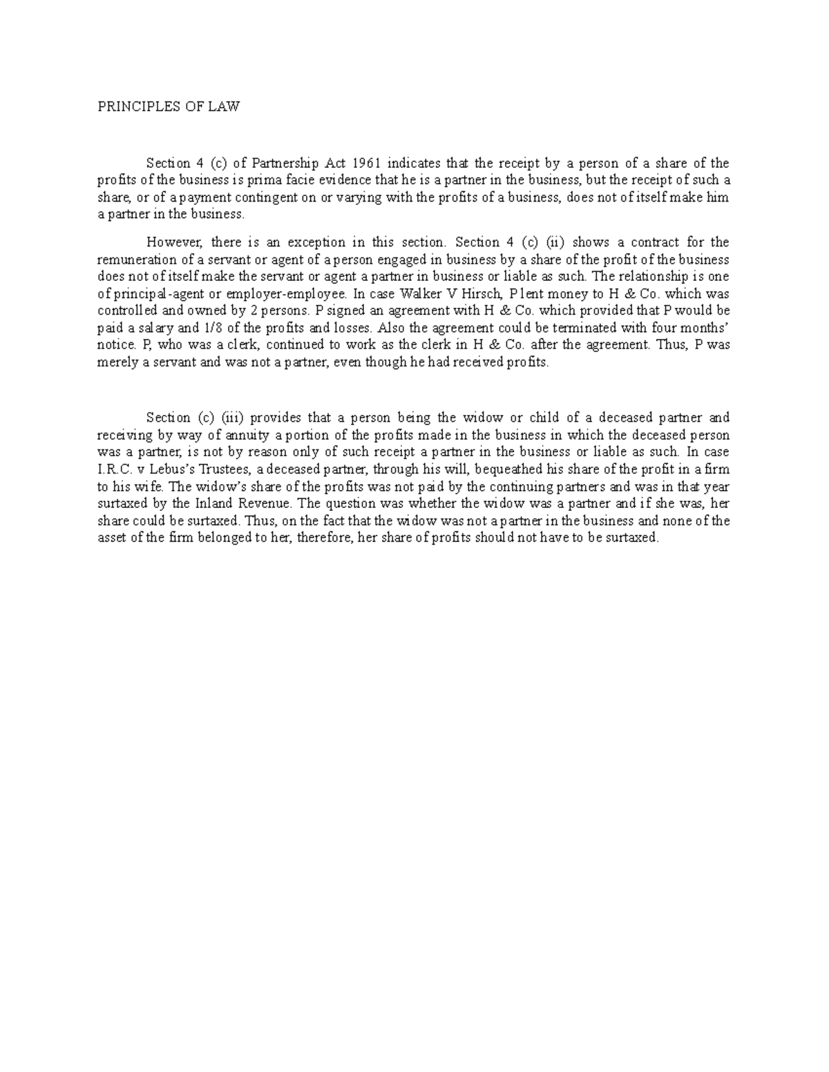 Principles OF LAW - COMPANY LAW - PRINCIPLES OF LAW Section 4 (c) of ...