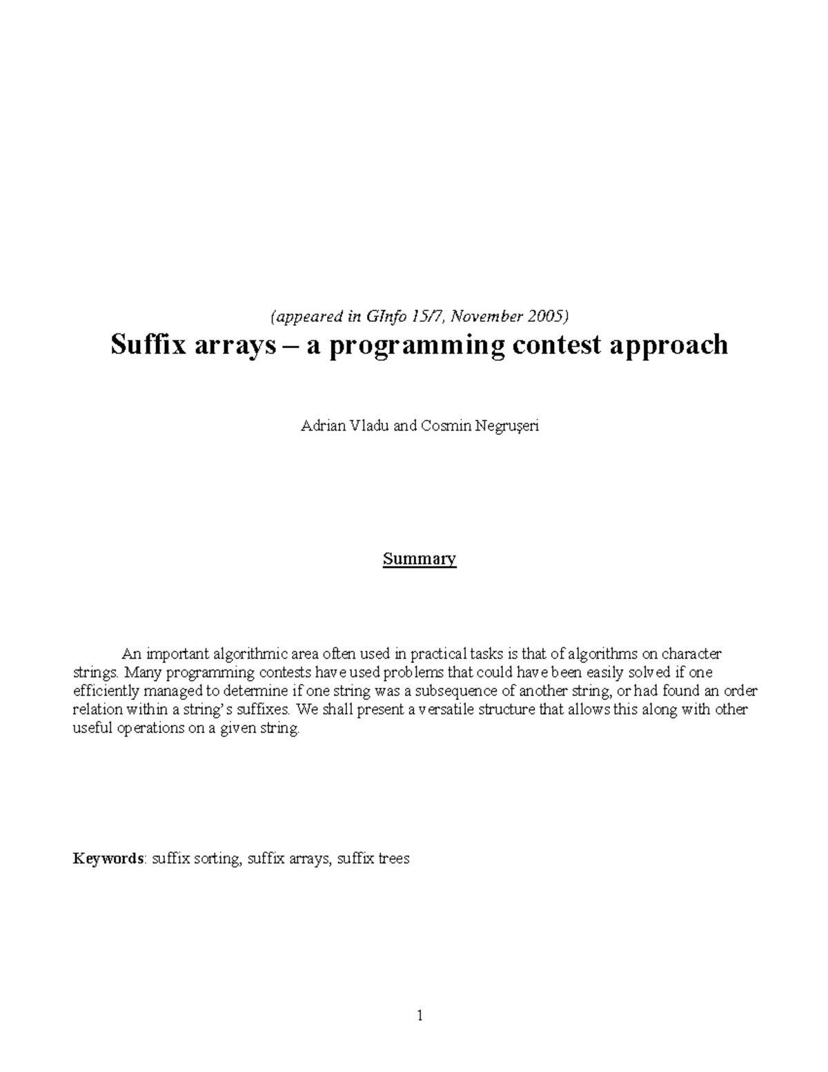 Suffix Array Suffix Array Data Structure And Algorith Appeared In