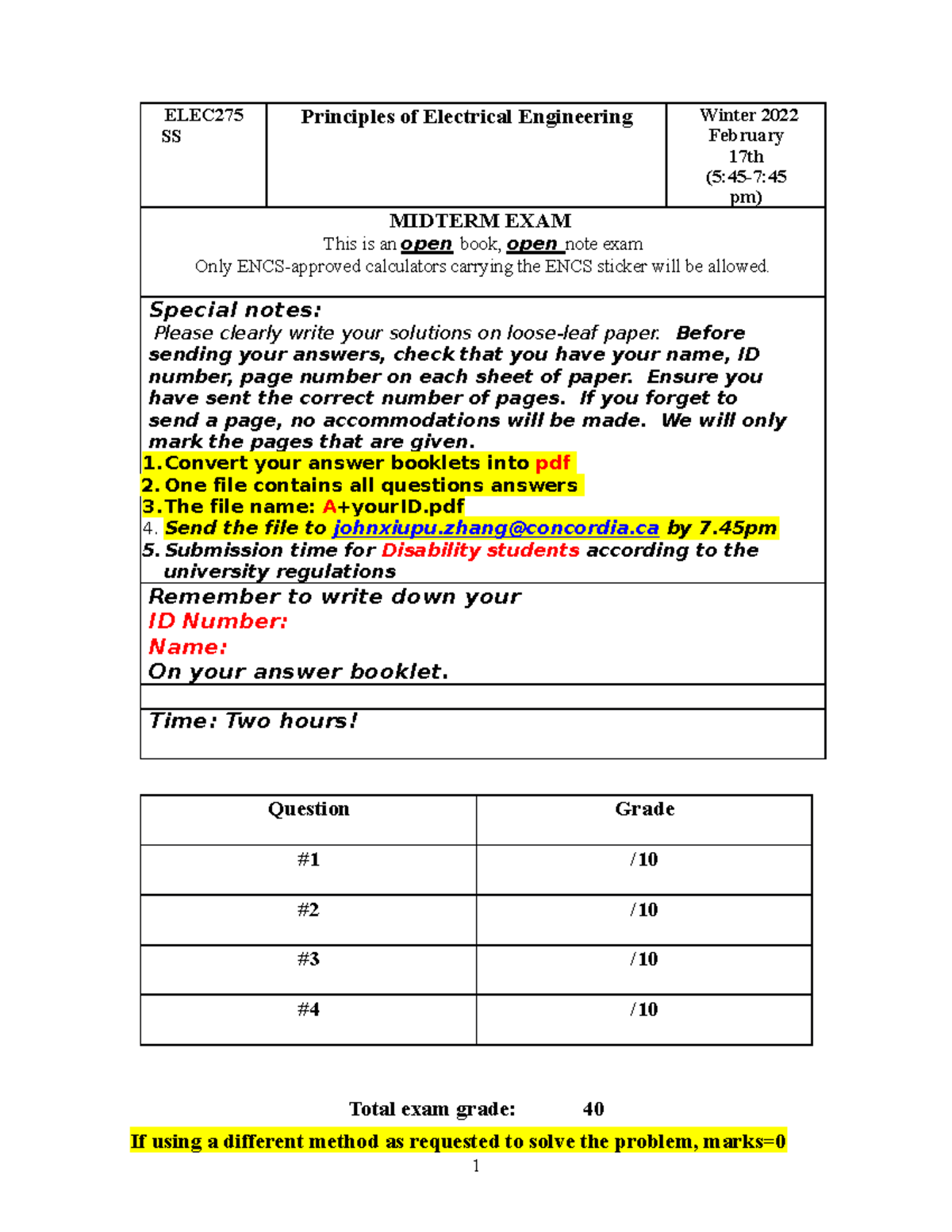 Midterm ELEC 275 Winter 2022 - v1 - 1 ELEC SS Principles of Electrical ...