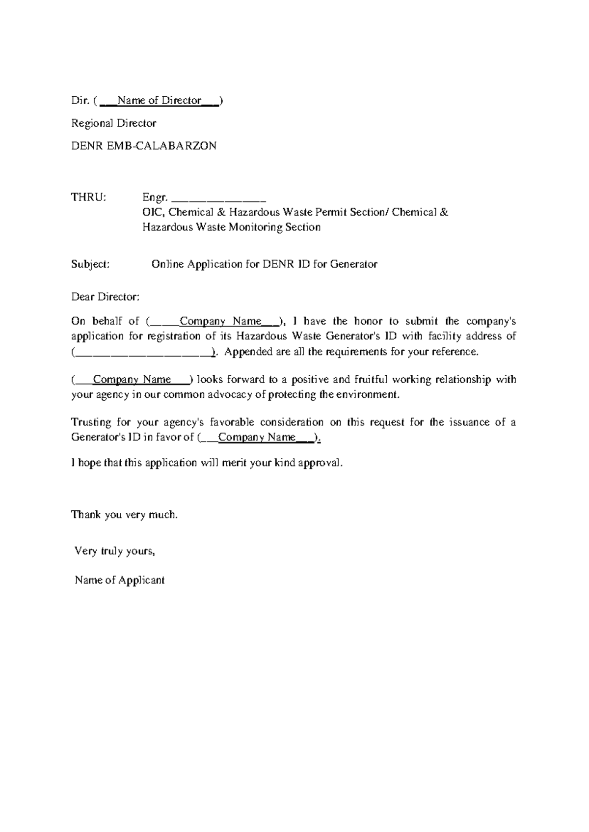 518697856 Official Request Letter for Haz Waste - Dir. ( Name of ...